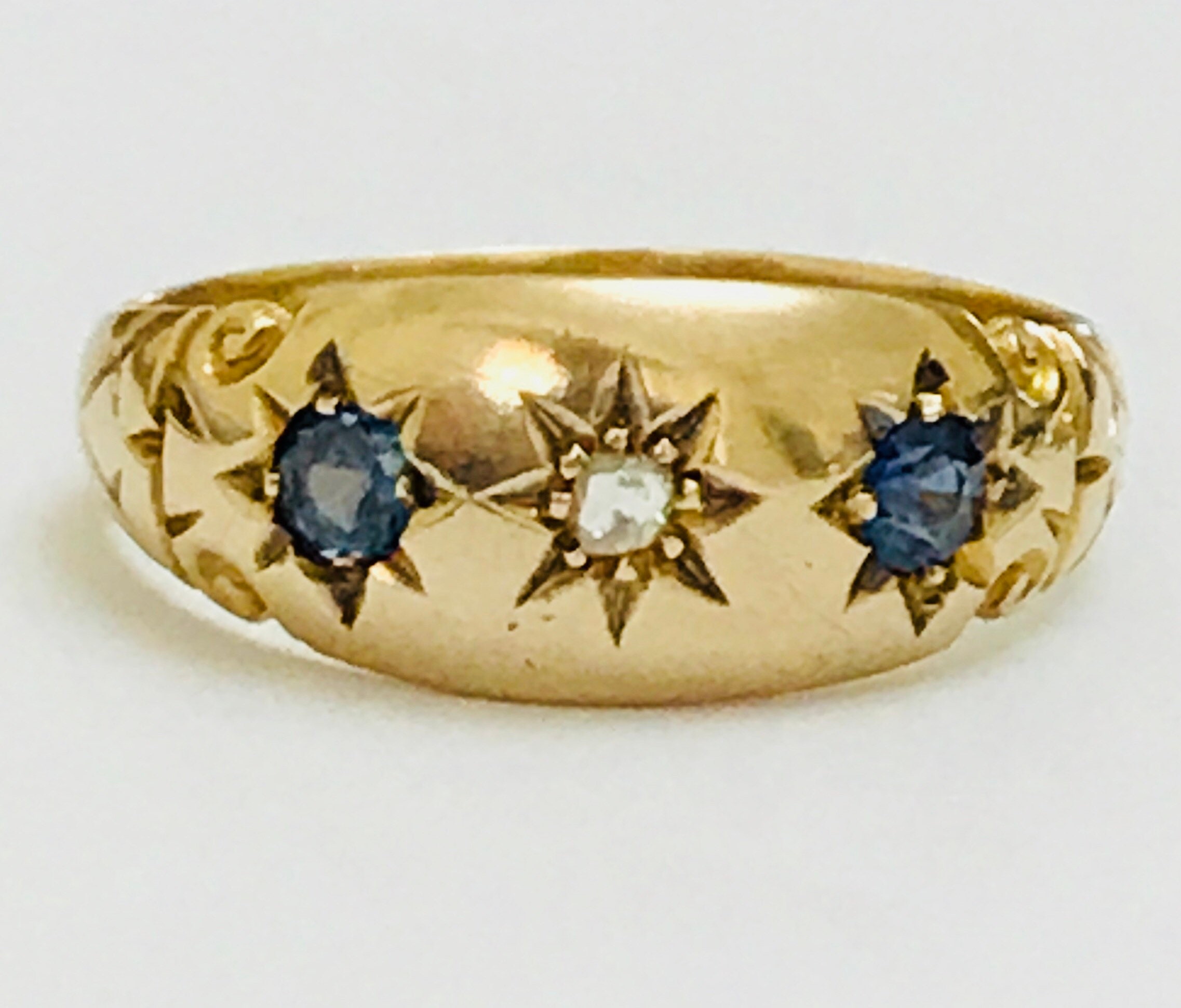 Fabulous antique 9ct gold Diamond and Sapphire gypsy ring - hallmarked ...