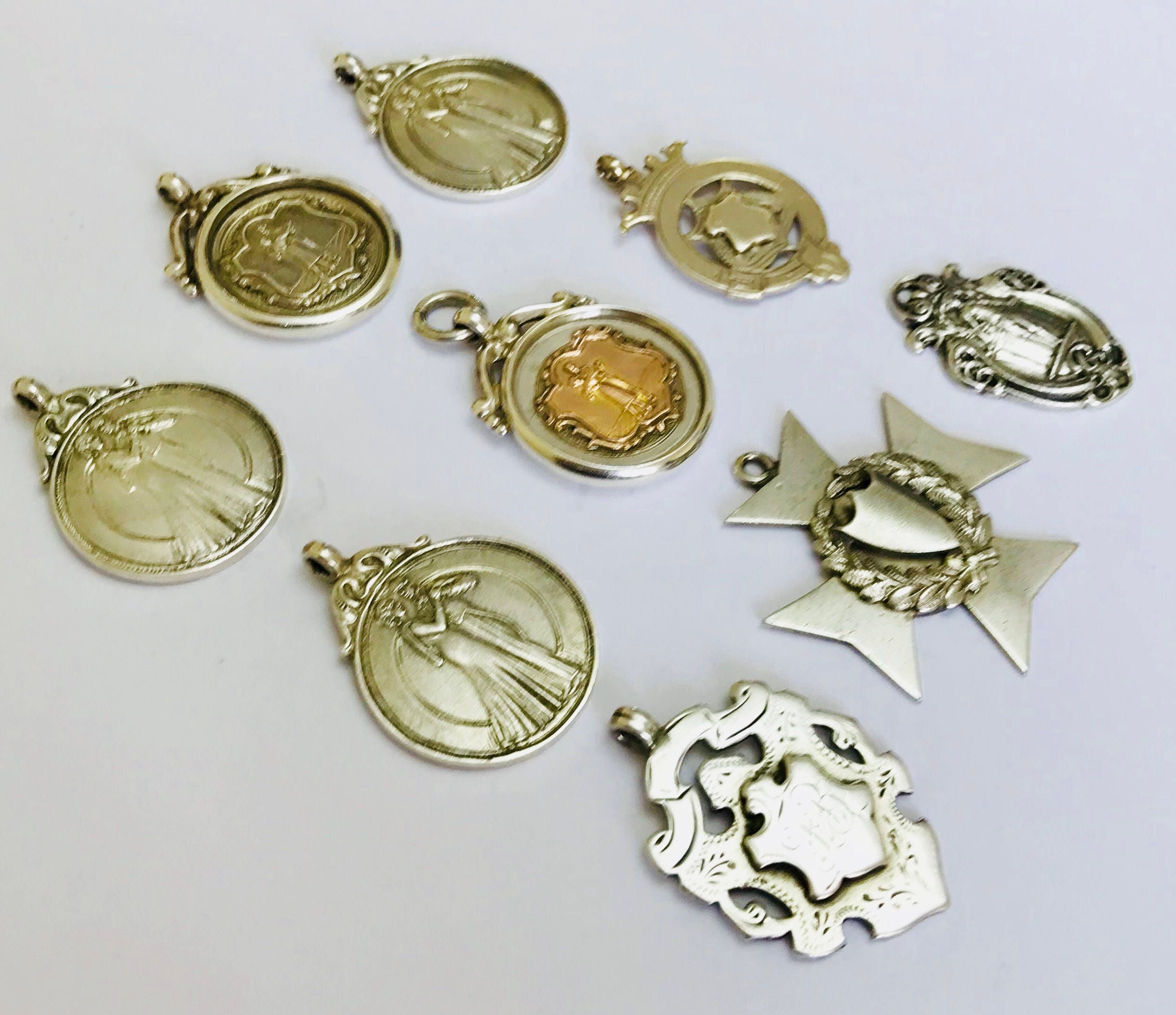 Sale*** Antique sterling silver Albert chain fobs / pendants - 1930's