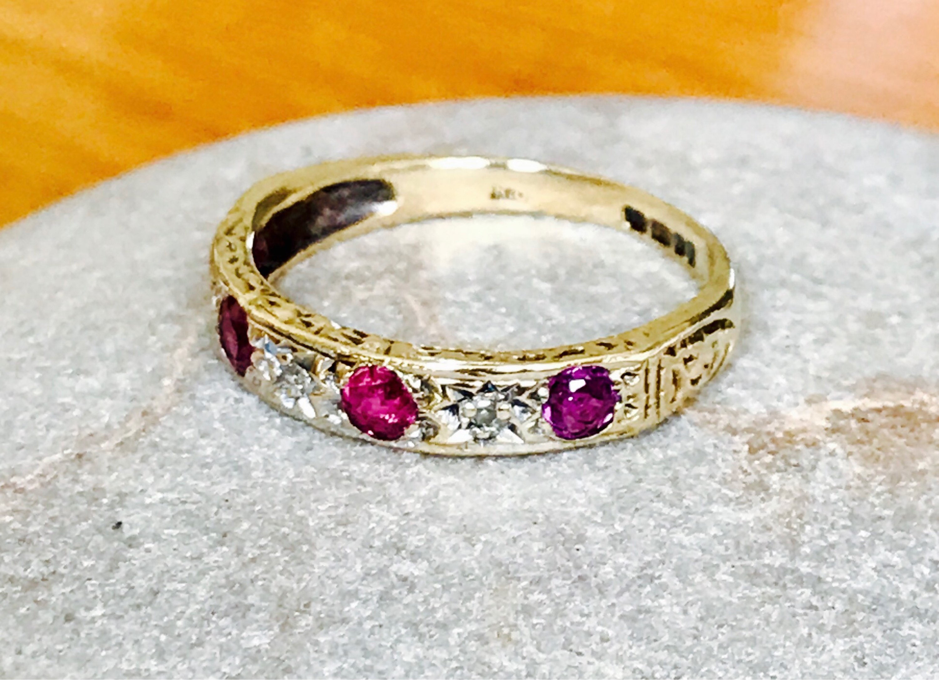 Superb vintage 9ct yellow gold Ruby & Diamond eternity ring - 1985 ...
