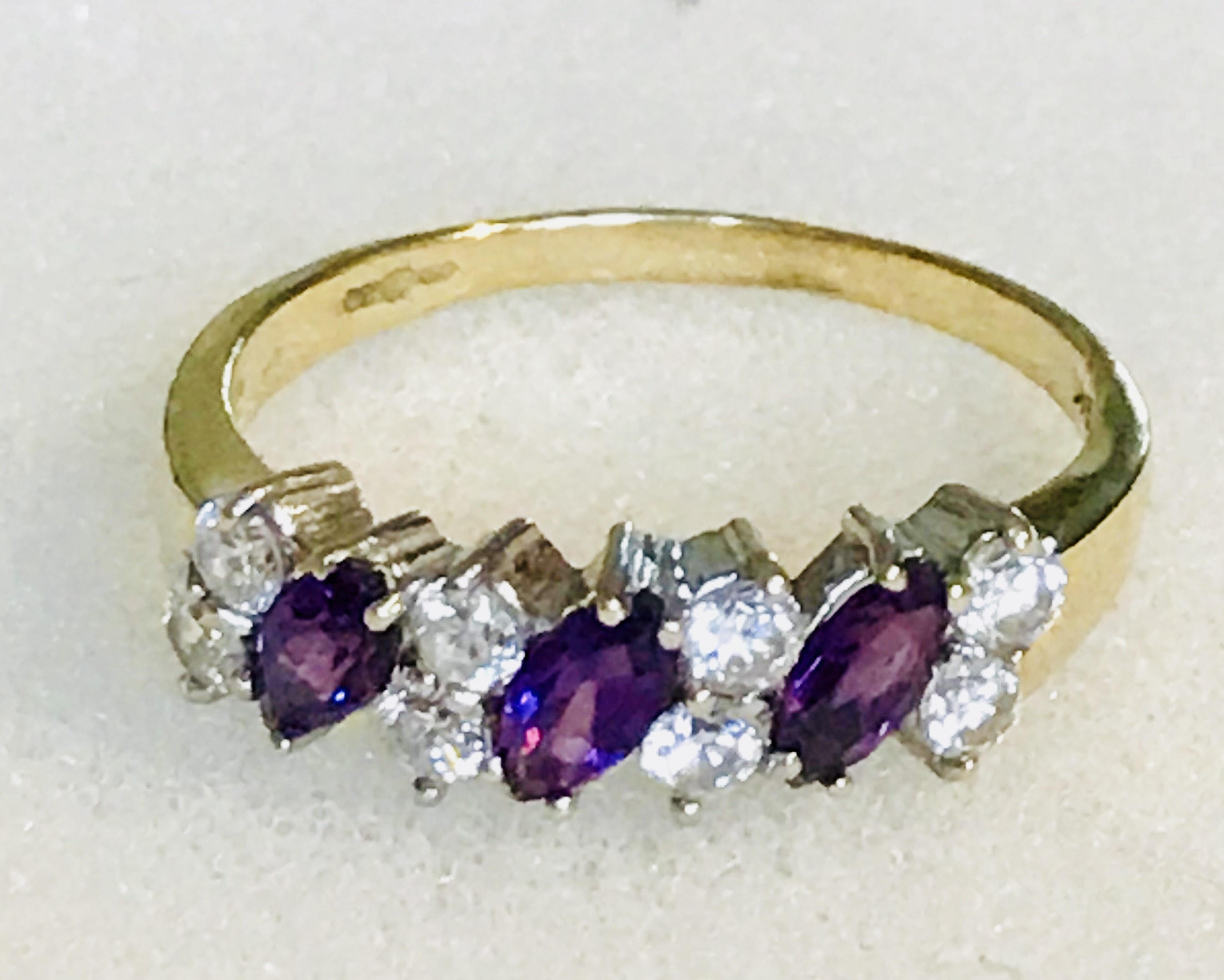 Stunning sparkling vintage 9ct gold Amethyst & CZ dress ring - fully ...