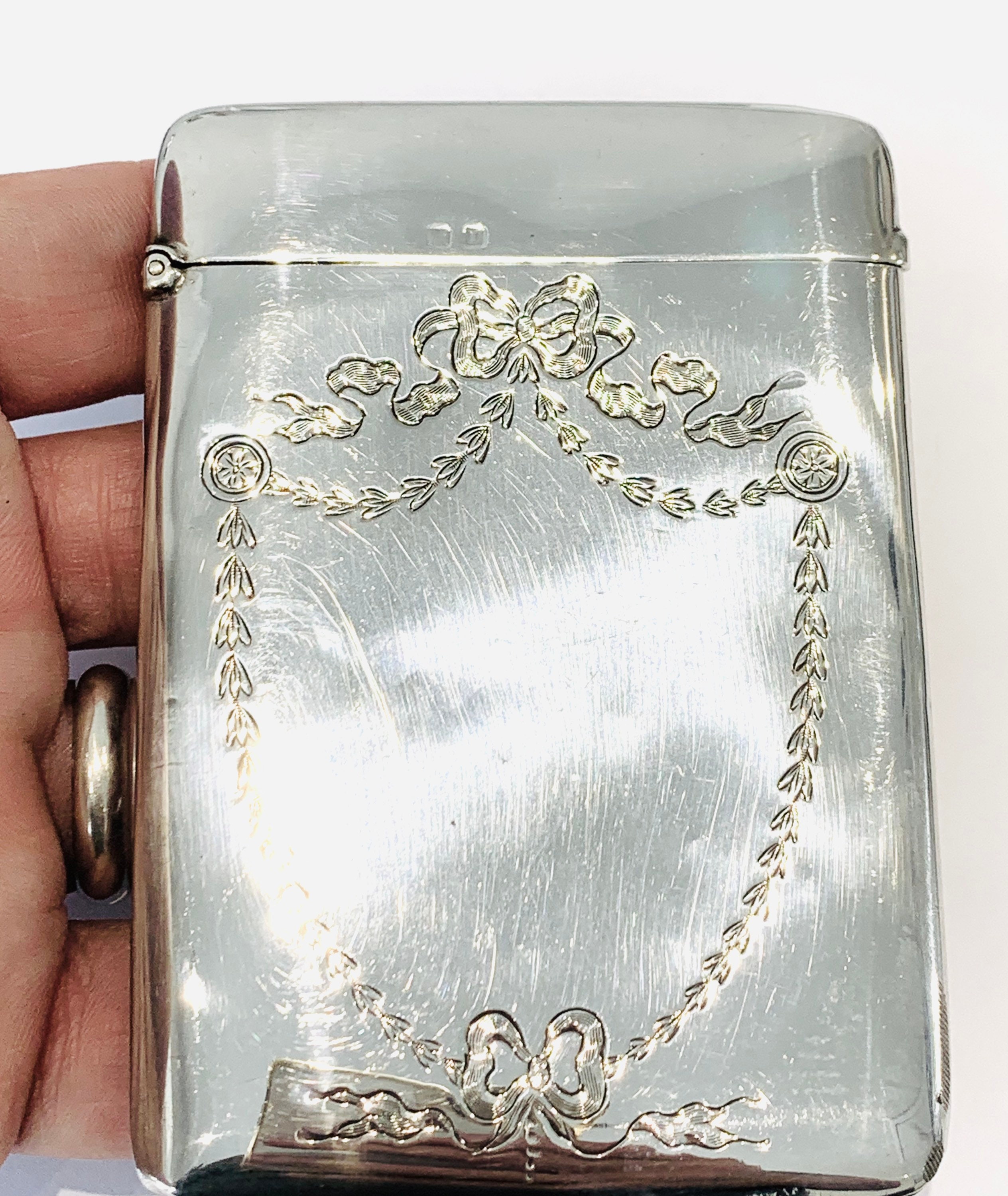 Superb antique Edwardian sterling silver card case engraved with ...