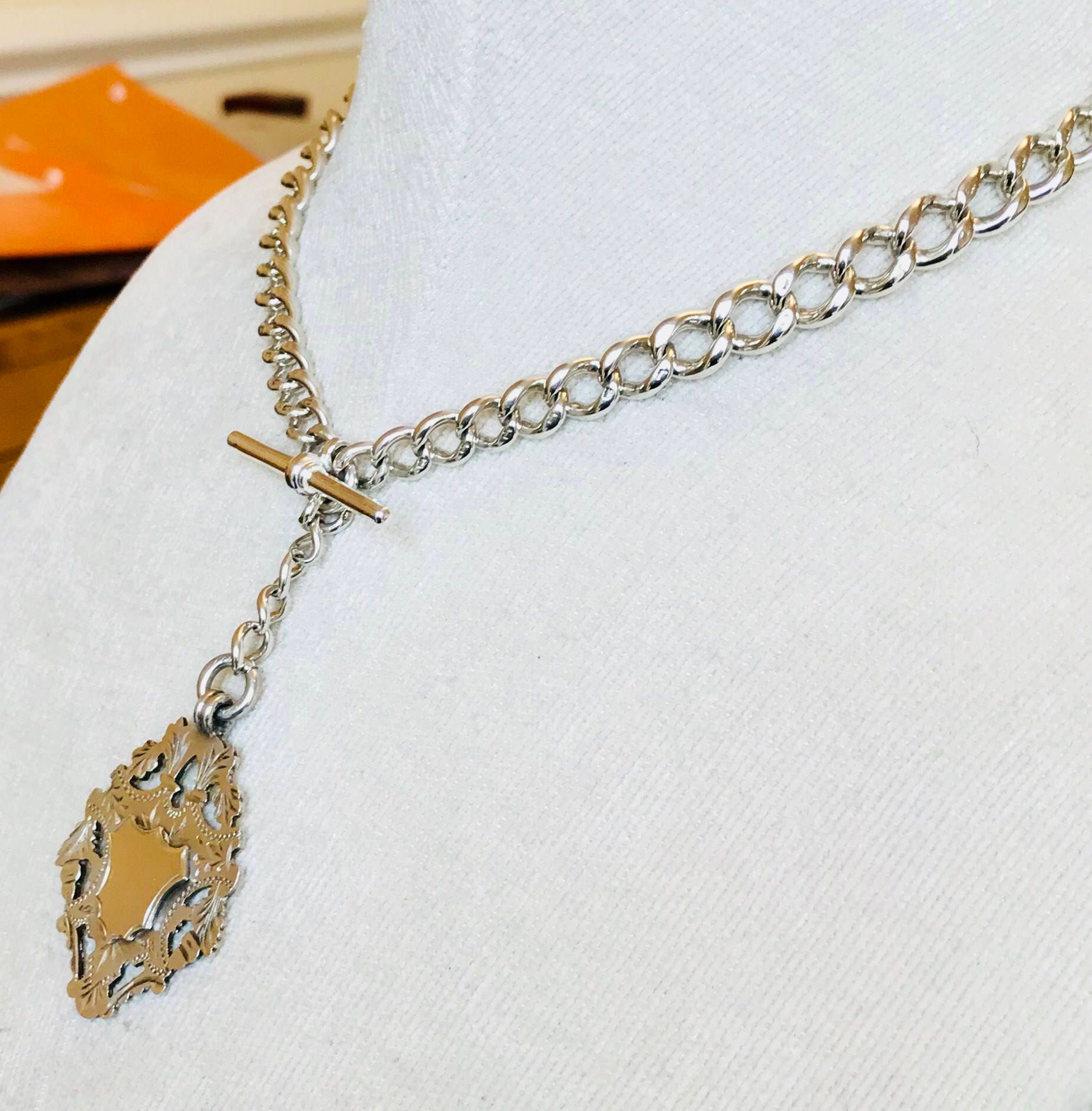 Superb heavy antique graduated silver double Albert chain / necklace ...