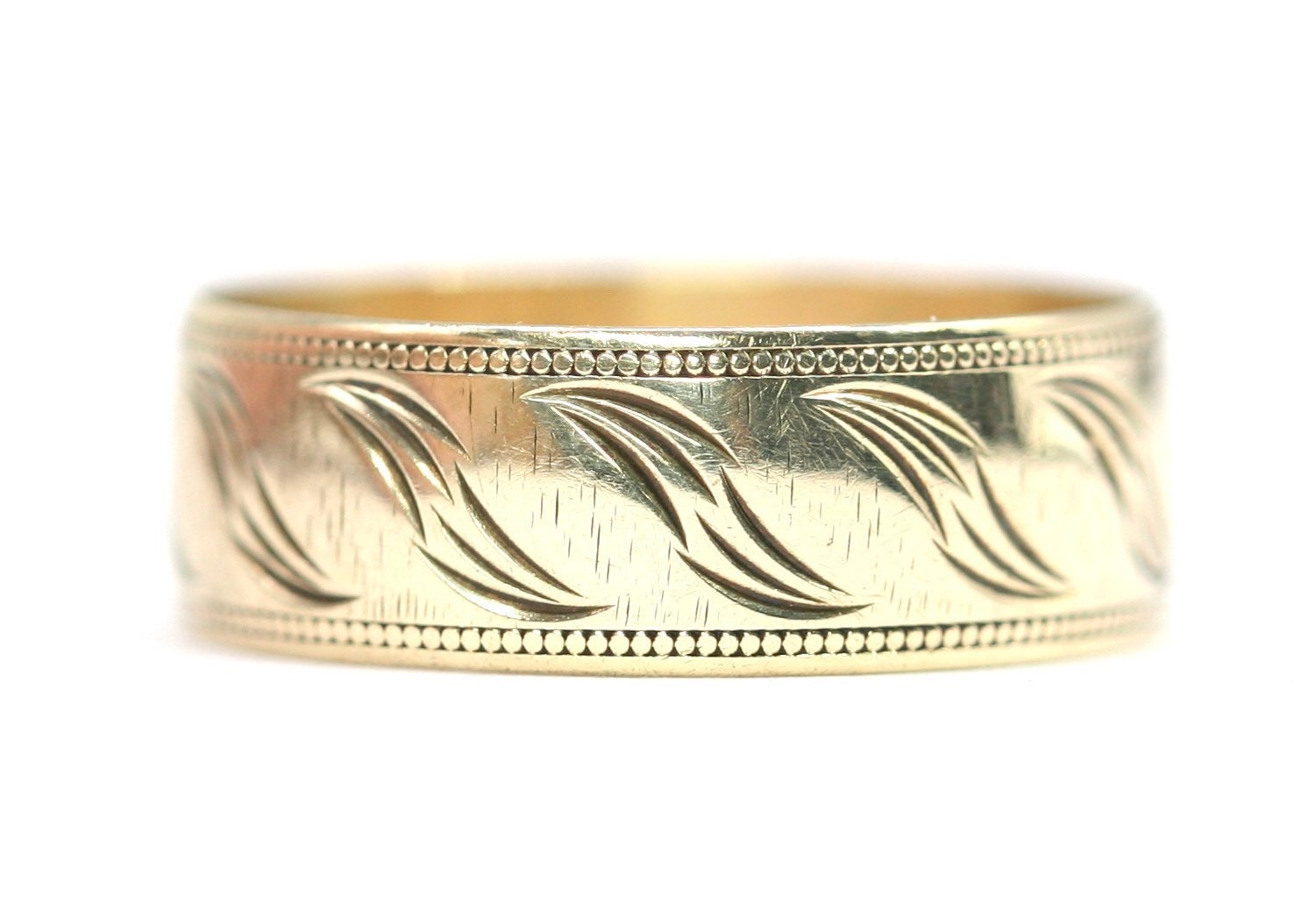 Vintage 9ct gold patterned wedding ring - fully hallmarked - size S or US 9