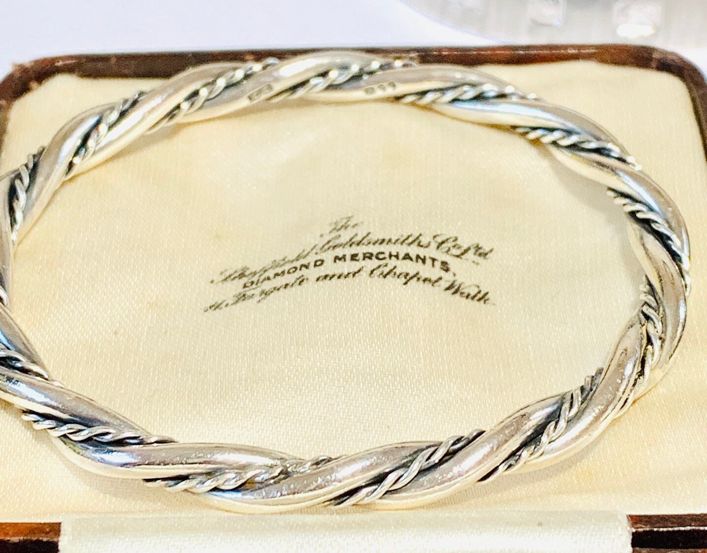 Superb vintage solid Sterling Silver twist bangle - hallmarked London 1998