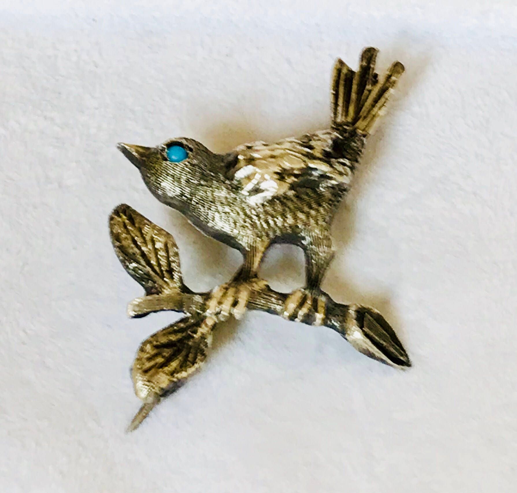 Superb vintage sterling silver bird brooch with turquoise eye - fully ...