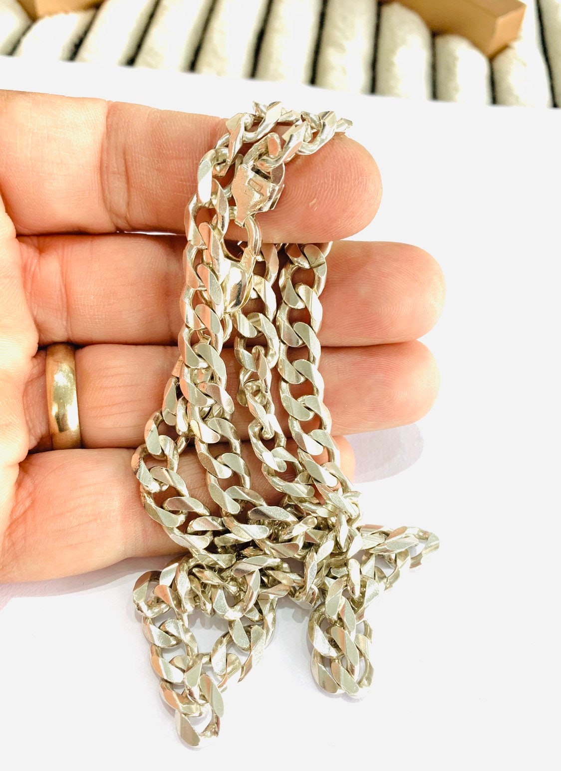 Superb heavy vintage sterling silver 24 inch curb chain - fully ...