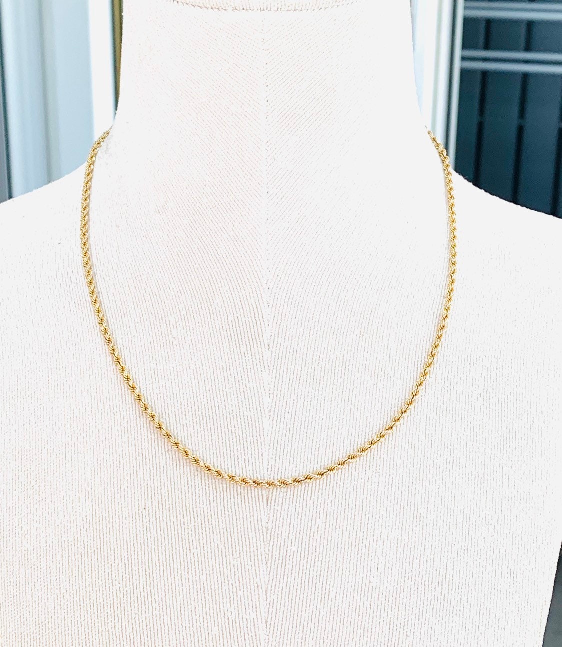 Vintage 9ct yellow gold 19 inch rope twist chain - fully hallmarked