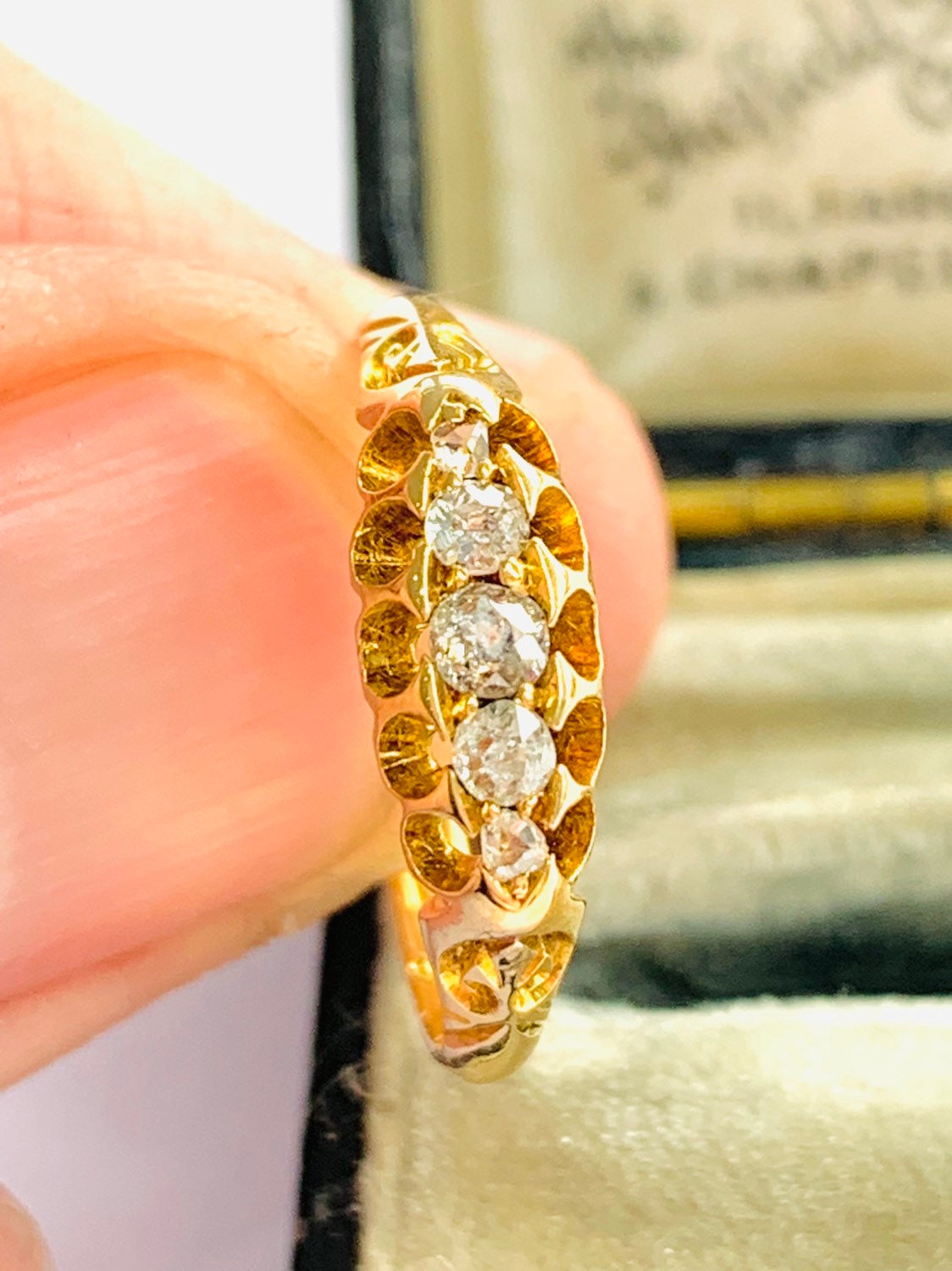 Superb antique 116 year old 18ct gold Diamond boat ring - hallmarked ...