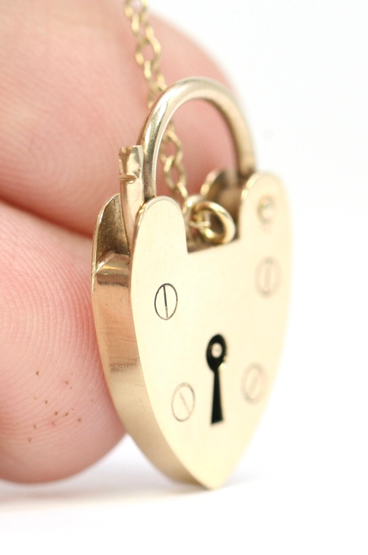 Vintage 9ct gold padlock with safety chain for bracelet or necklace ...