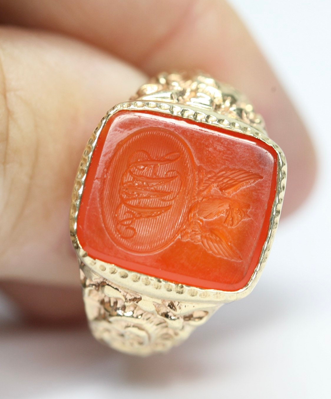 REDUCED ***Stunning heavy vintage 9ct gold carved Intaglio seal ring ...