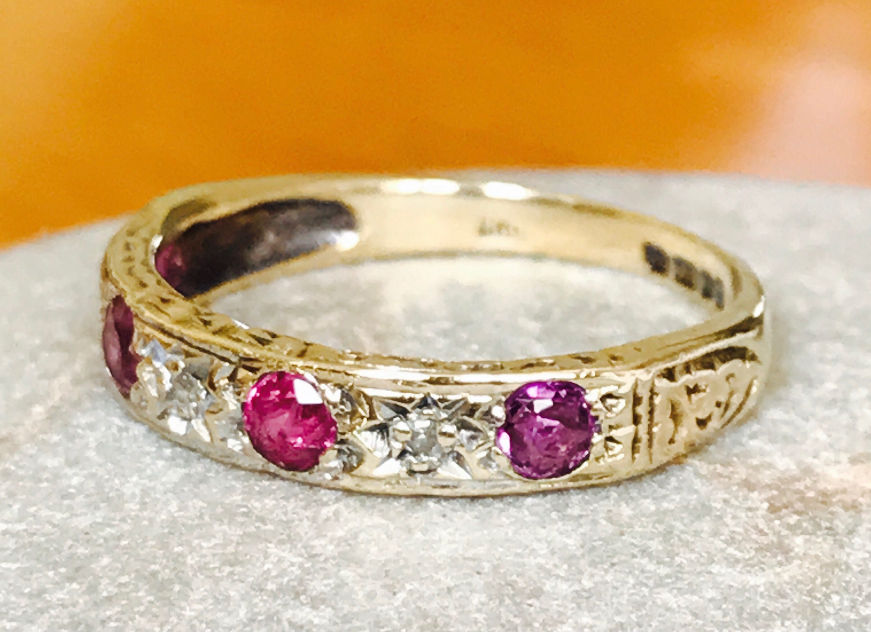 Superb vintage 9ct yellow gold Ruby & Diamond eternity ring - 1985 ...