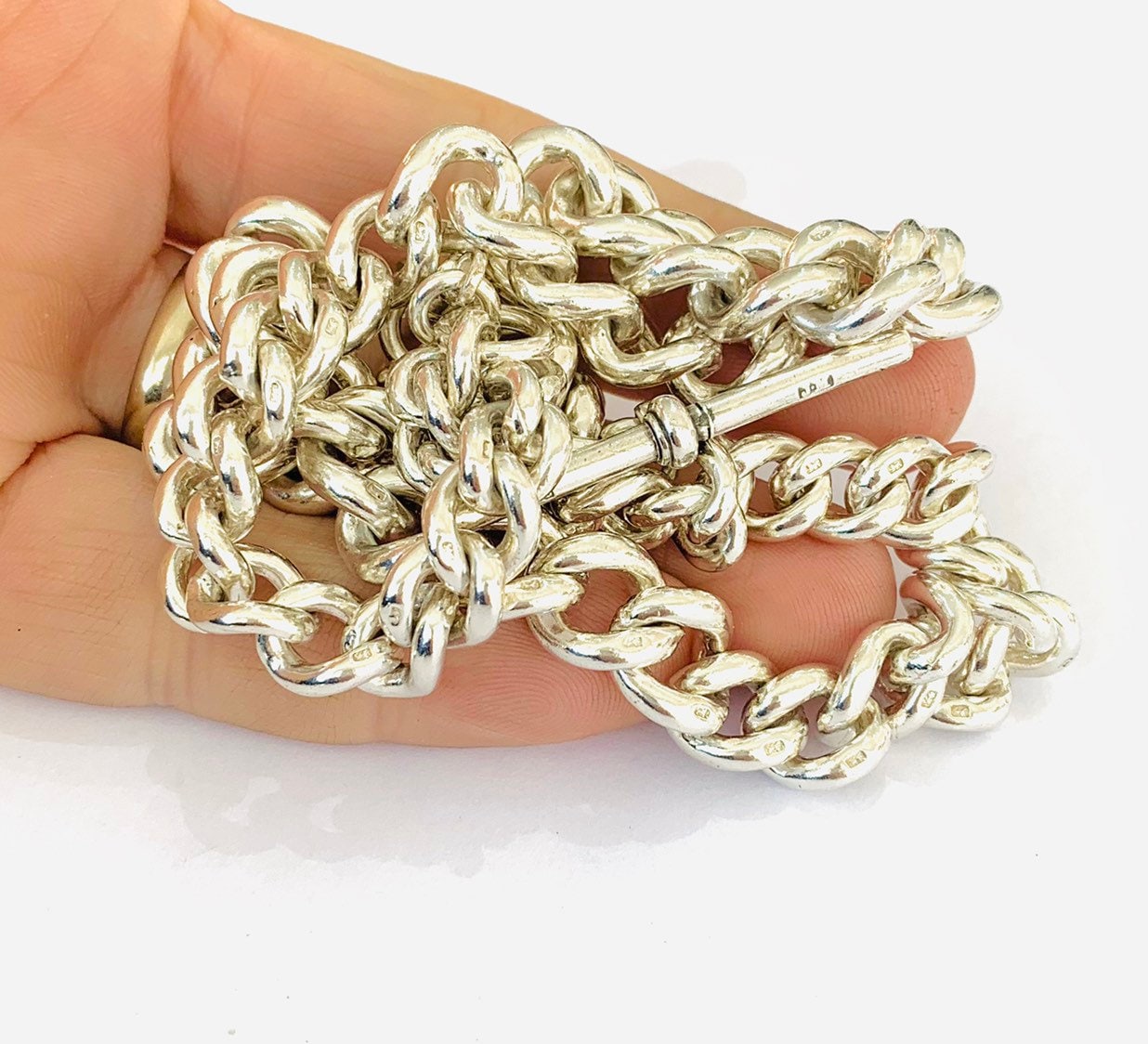 Stunning very heavy antique Victorian sterling silver 19 inch graduated ...