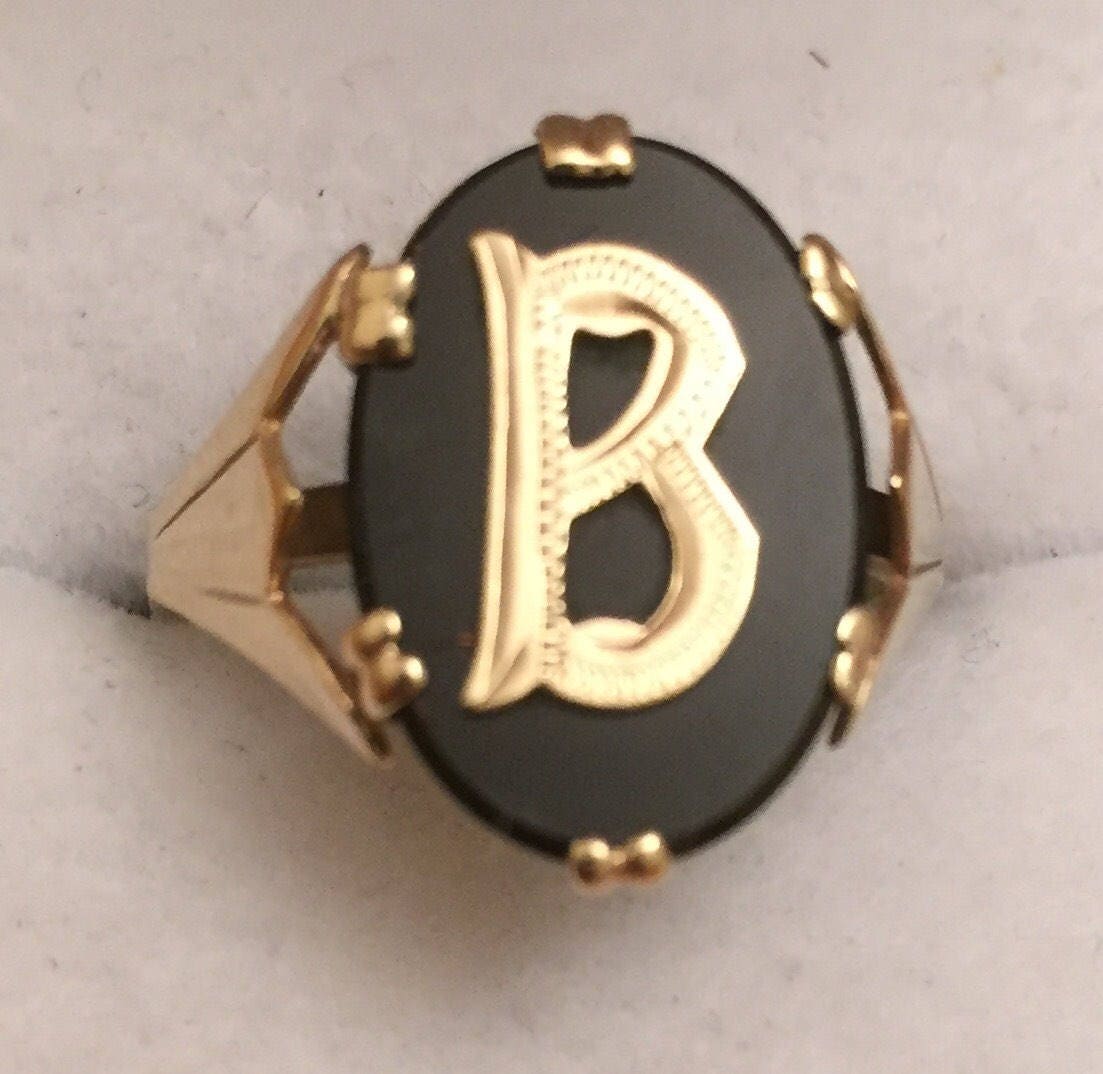 Stunning antique Edwardian 9ct gold initial ring - 1900's