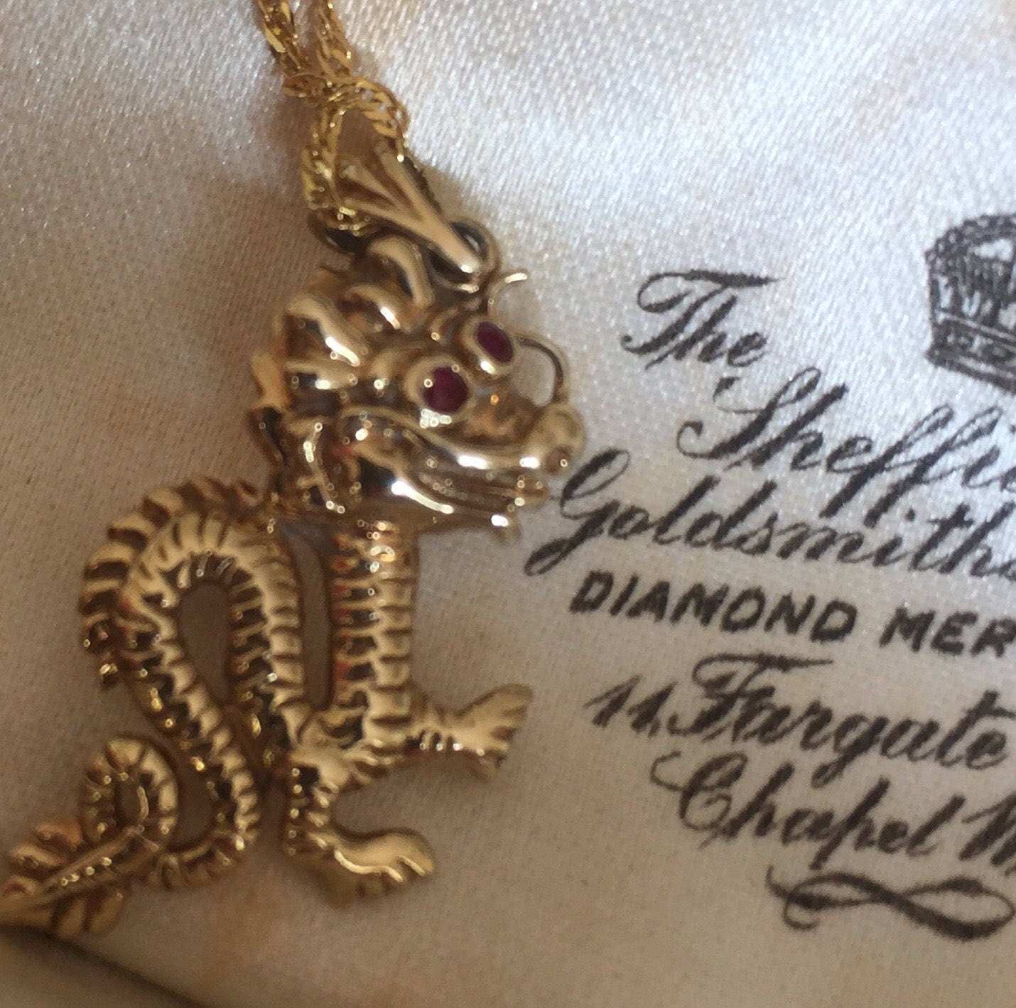 Stunning vintage 9ct gold & ruby Chinese dragon pendant with chain ...