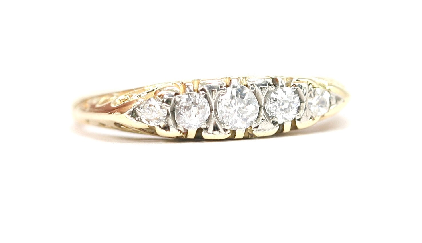 Sparkling antique 18ct gold Diamond boat ring - hallmarked Birmingham ...