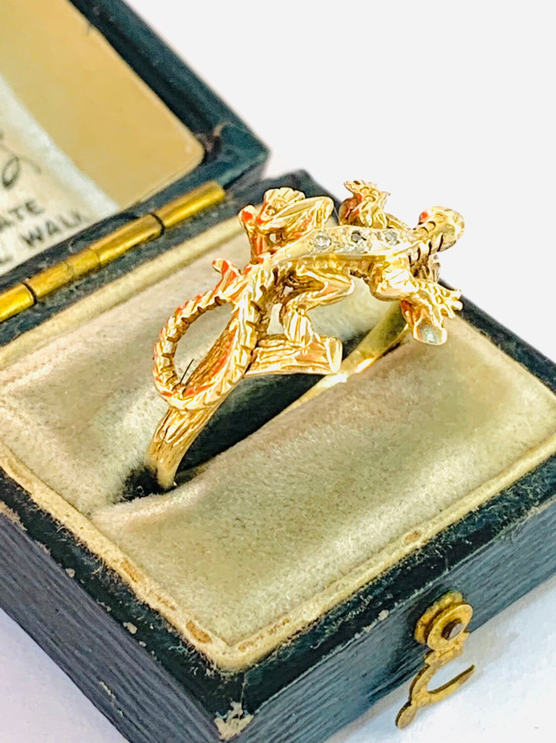Superb rare vintage 9ct yellow gold Diamond Lizard ring - hallmarked ...