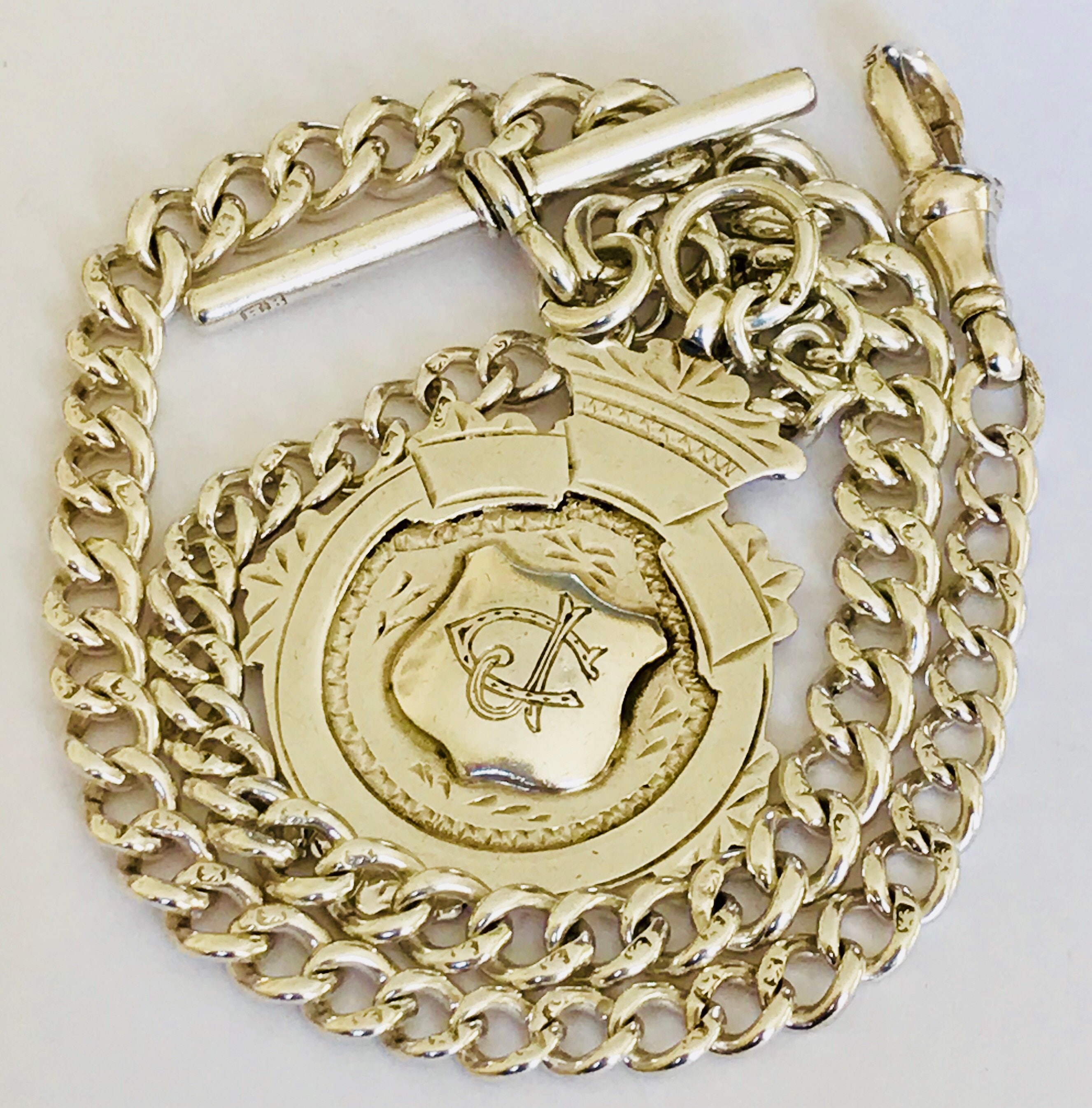 Superb antique sterling silver Albert pocket watch chain and fob ...