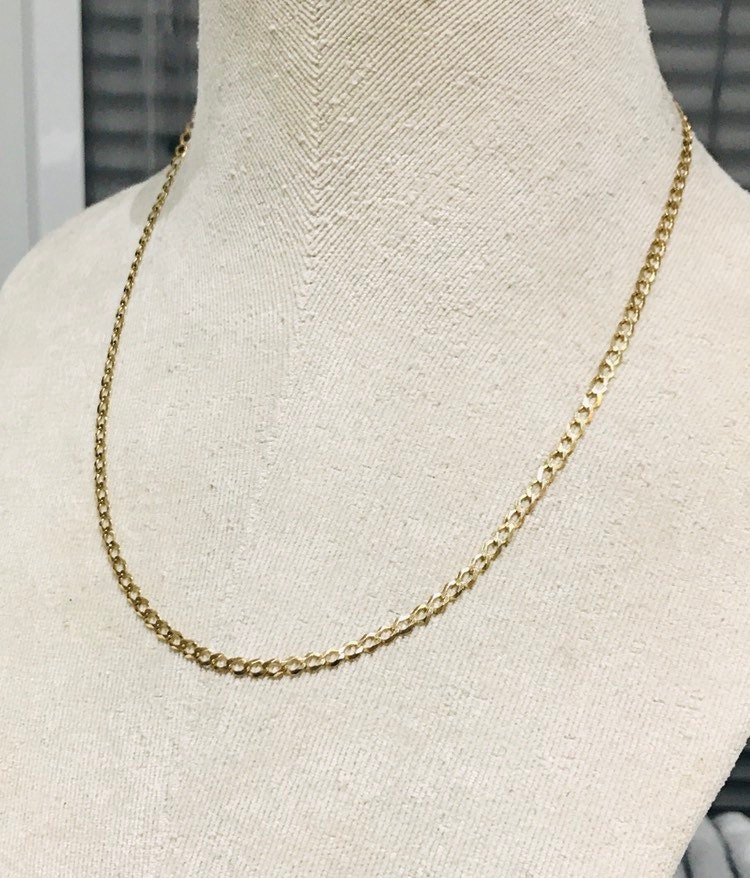 Vintage 9ct yellow gold flat link 19 inch curb chain - fully hallmarked