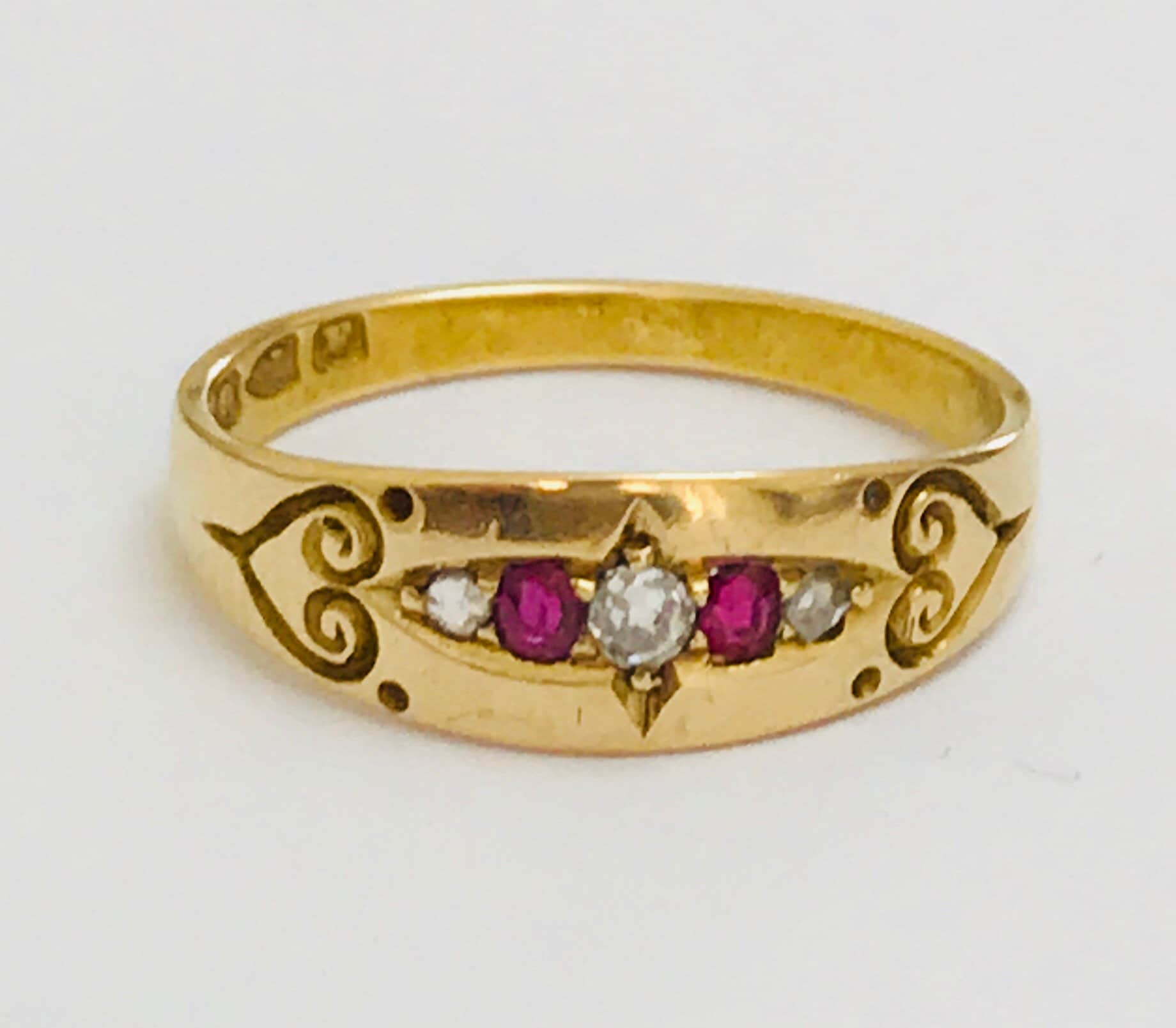 Beautiful Antique Victorian 18ct gold Diamond and Ruby gypsy ring ...
