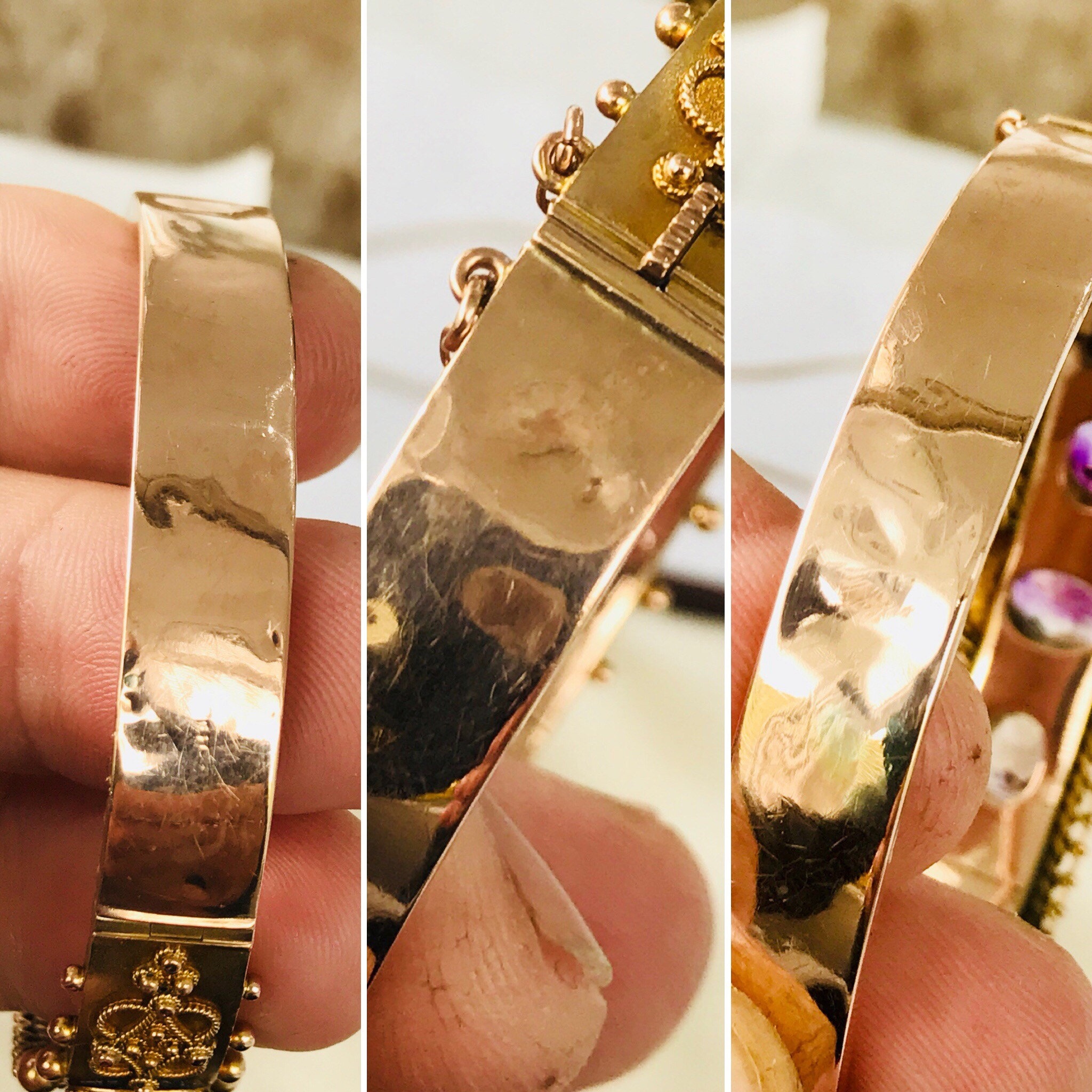 Beautiful antique 9ct gold Amethyst and Seed Pearl bangle - Murrie ...