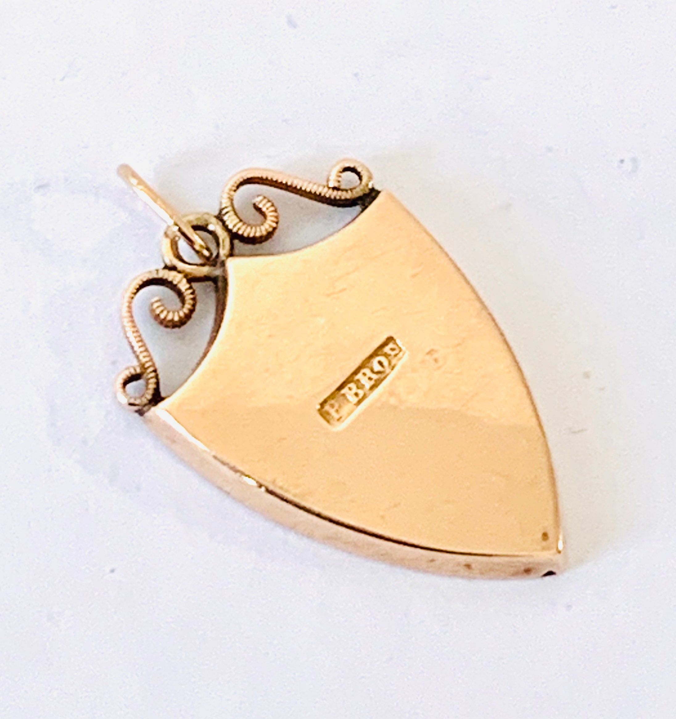 Superb antique Edwardian 9ct rose gold shield shaped fob pendant ...