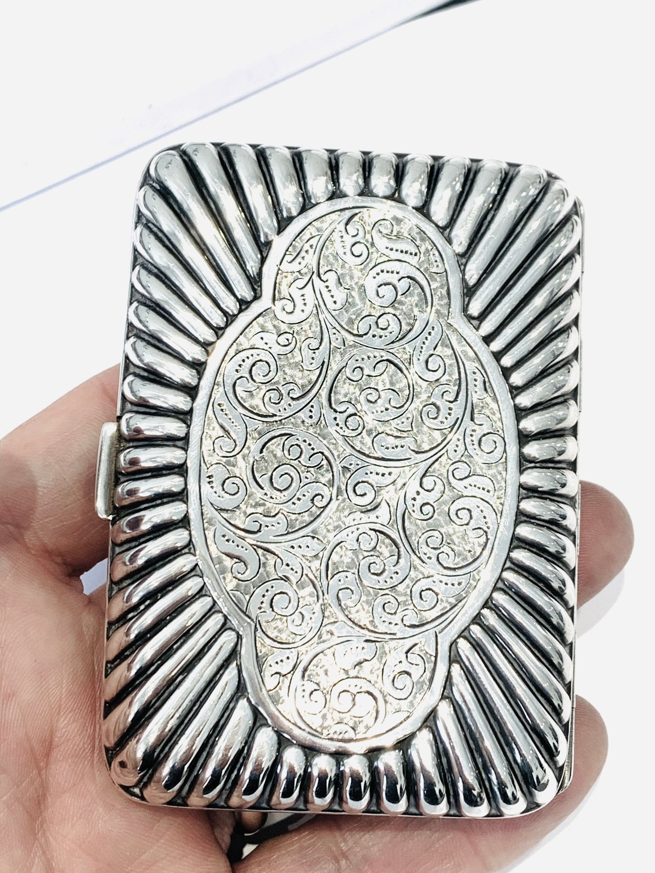 Superb antique Victorian sterling silver cigarette case with ribbed ...