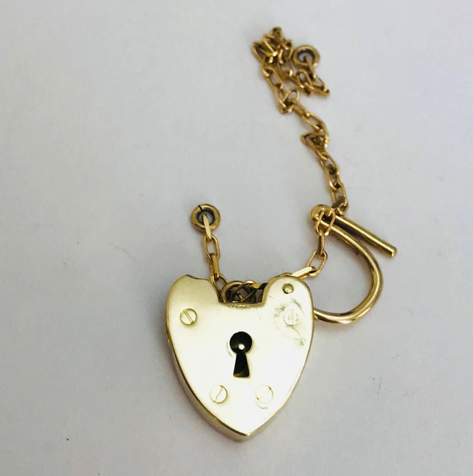 Vintage 9ct gold padlock and safety chain for bracelet - Hallmarked ...