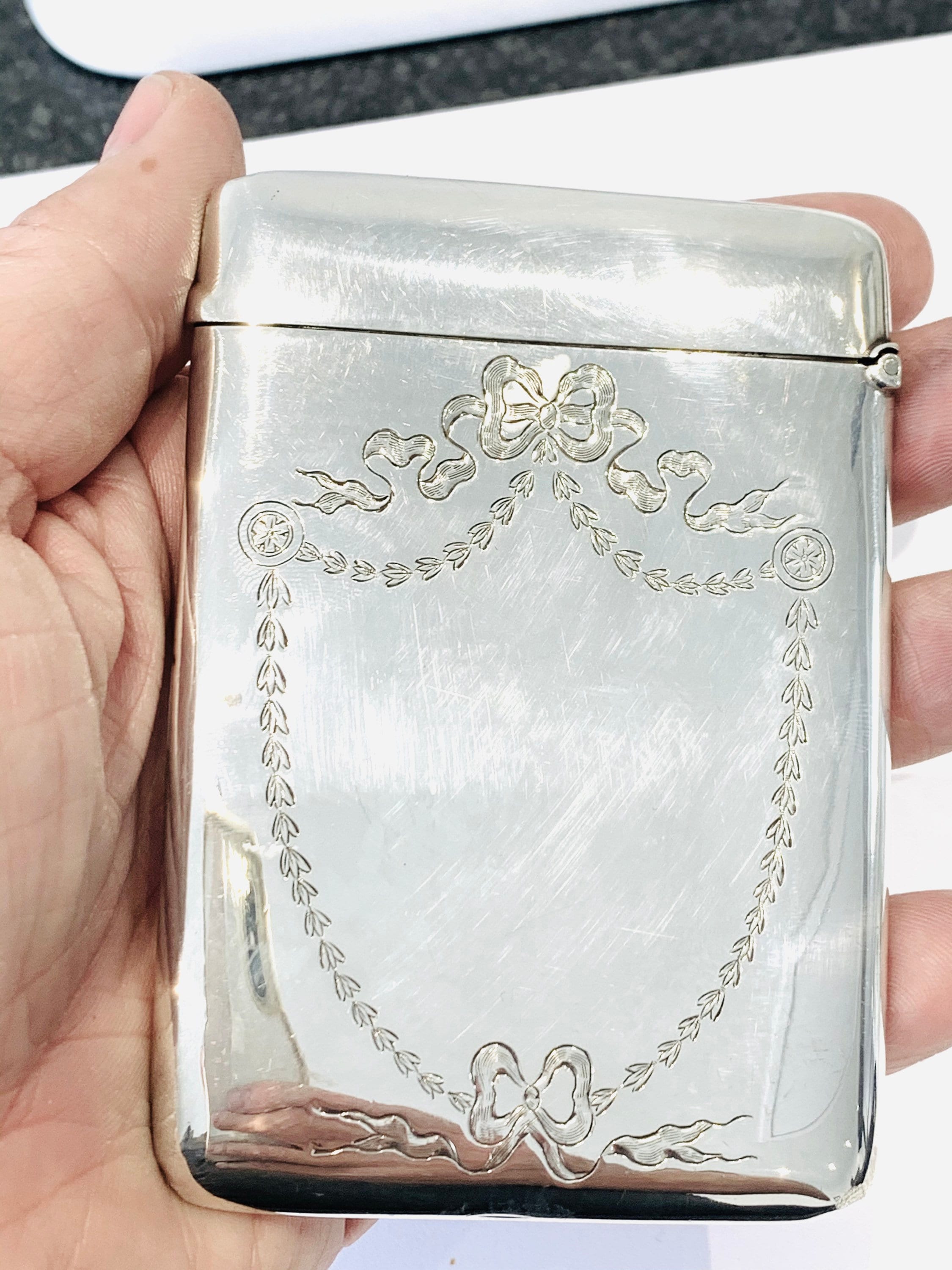 Superb antique Edwardian sterling silver card case engraved with ...