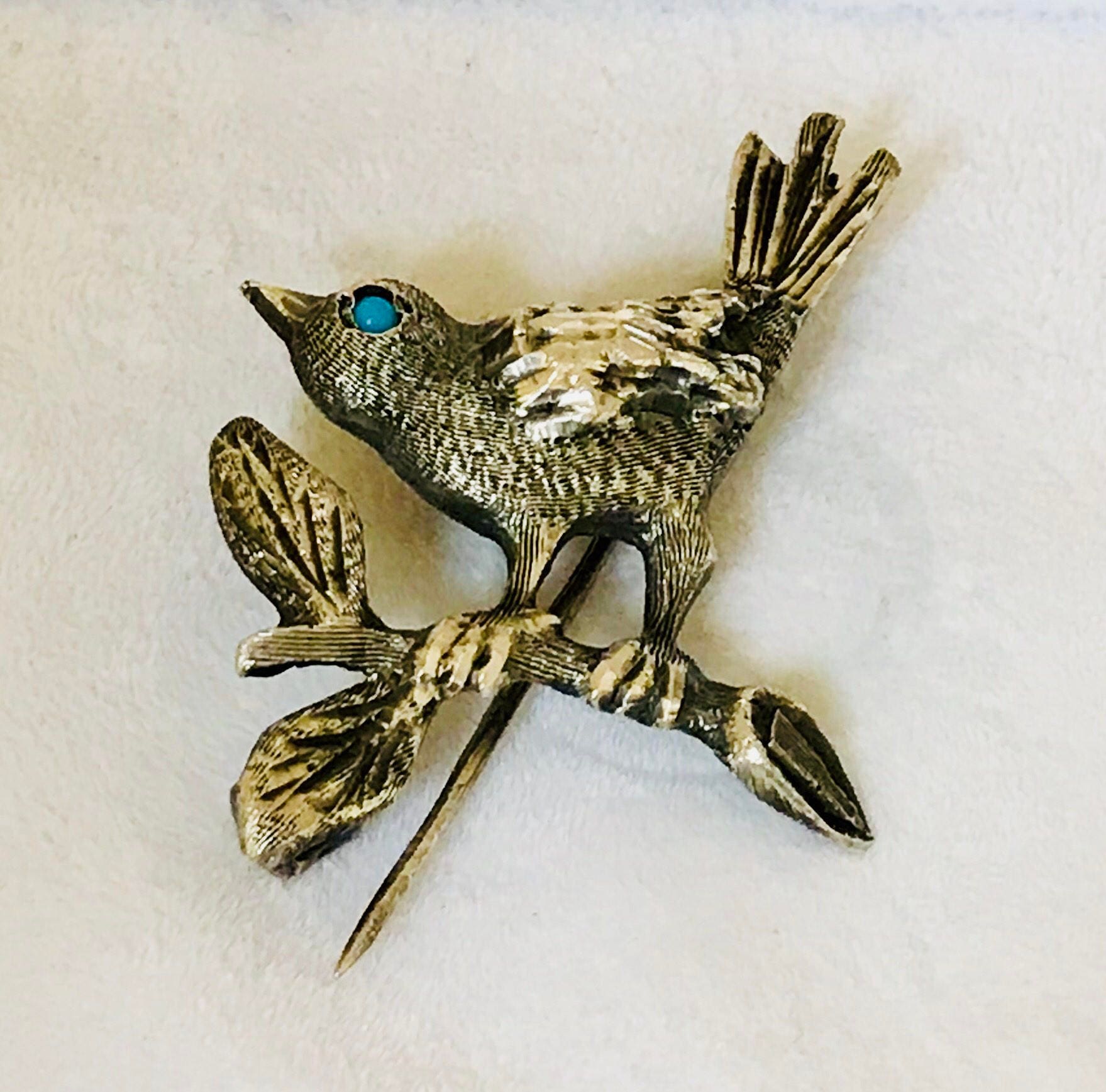 Superb vintage sterling silver bird brooch with turquoise eye - fully ...