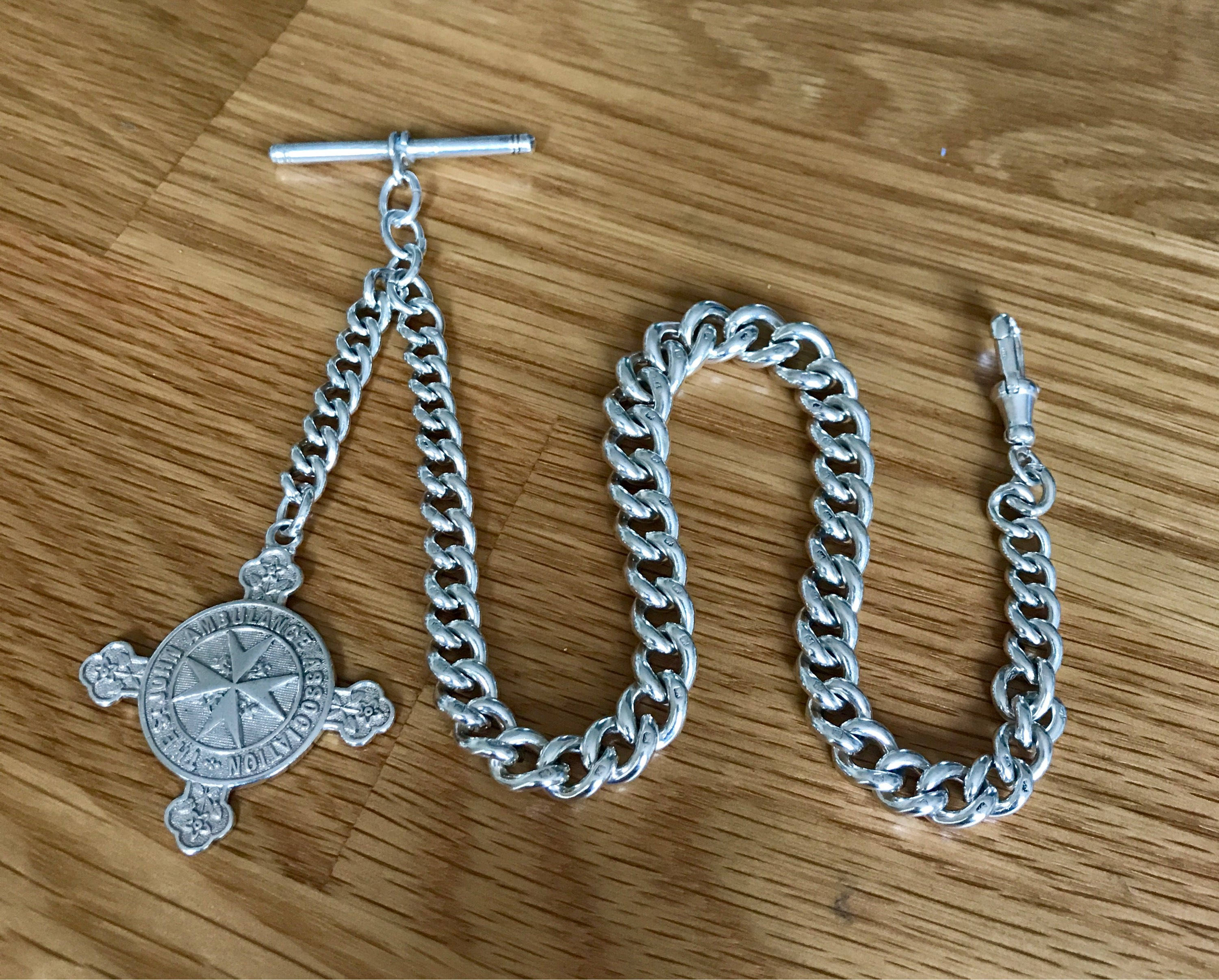 Superb antique Sterling silver graduated Albert pocket watch chain and ...