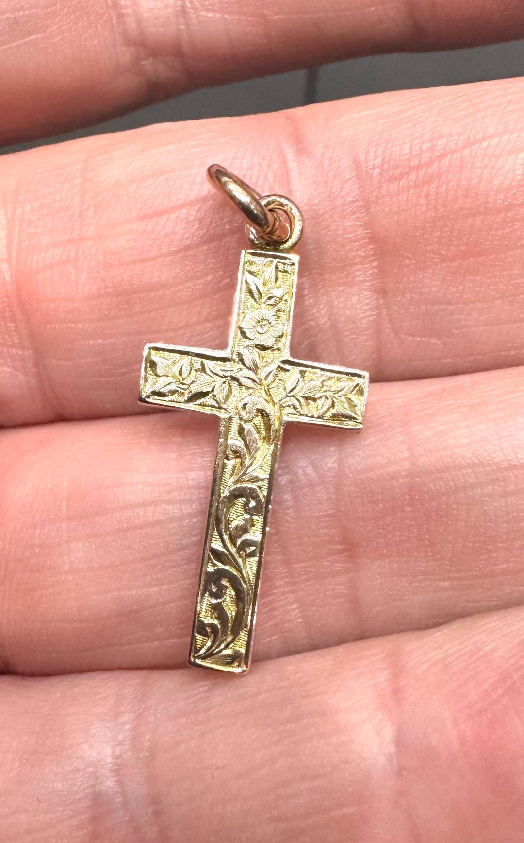 Superb Edwardian 9ct Gold Embossed Cross Pendant - Hallmarked ...