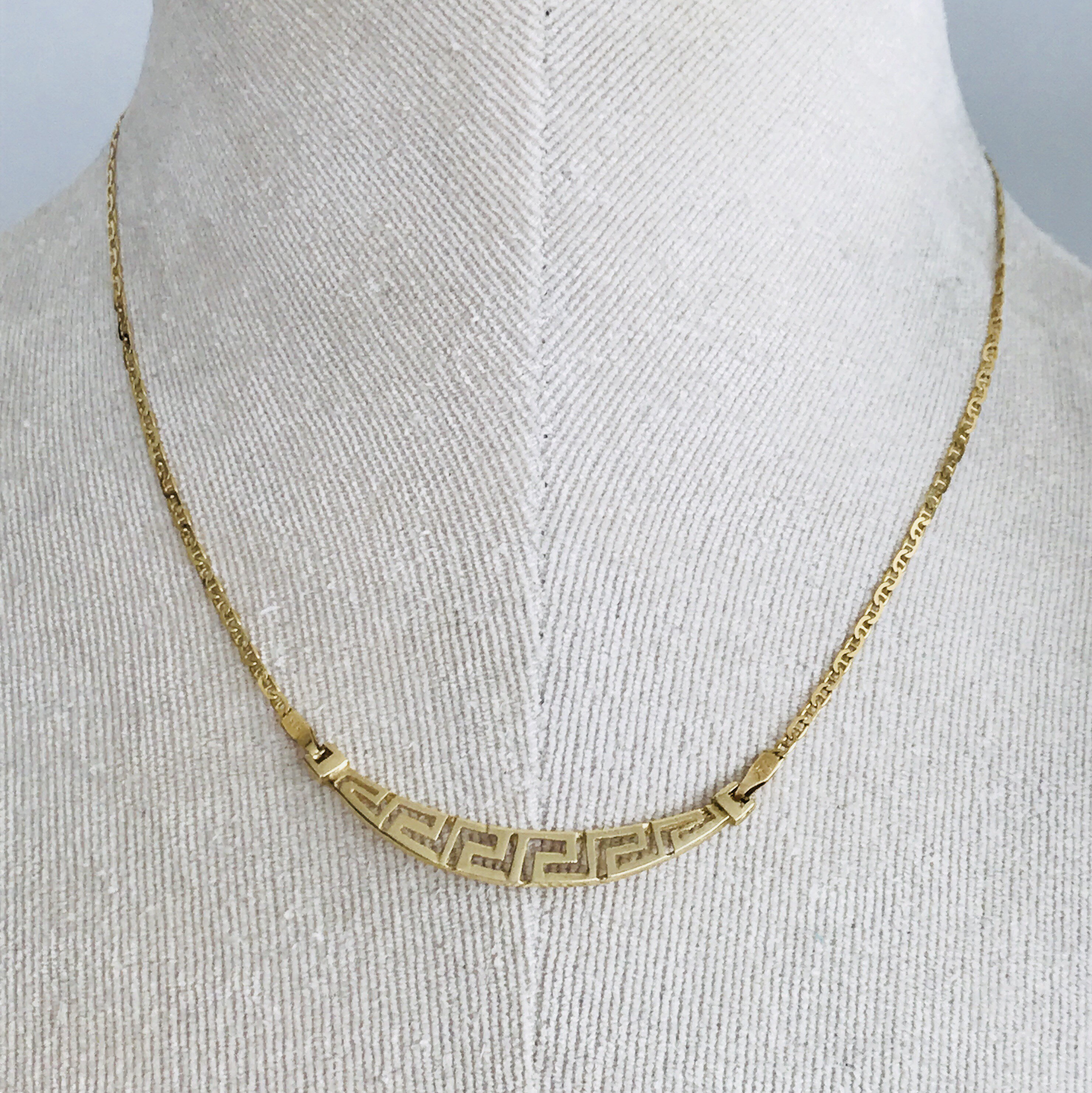 Super vintage 14ct yellow gold Greek Key necklace - fully hallmarked