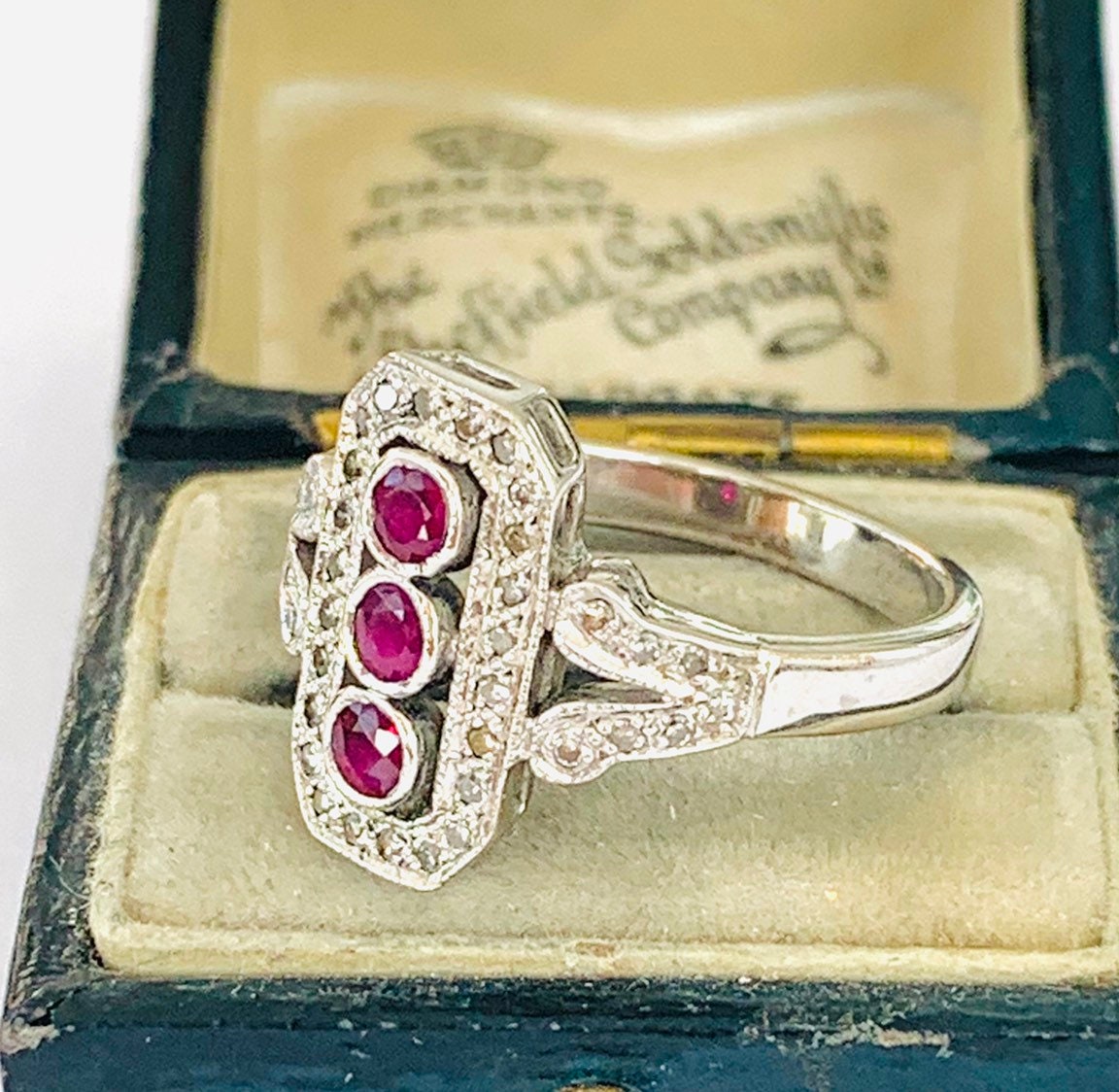 A beautifully sparkling 9ct white gold Ruby and Diamond Art Deco style ...