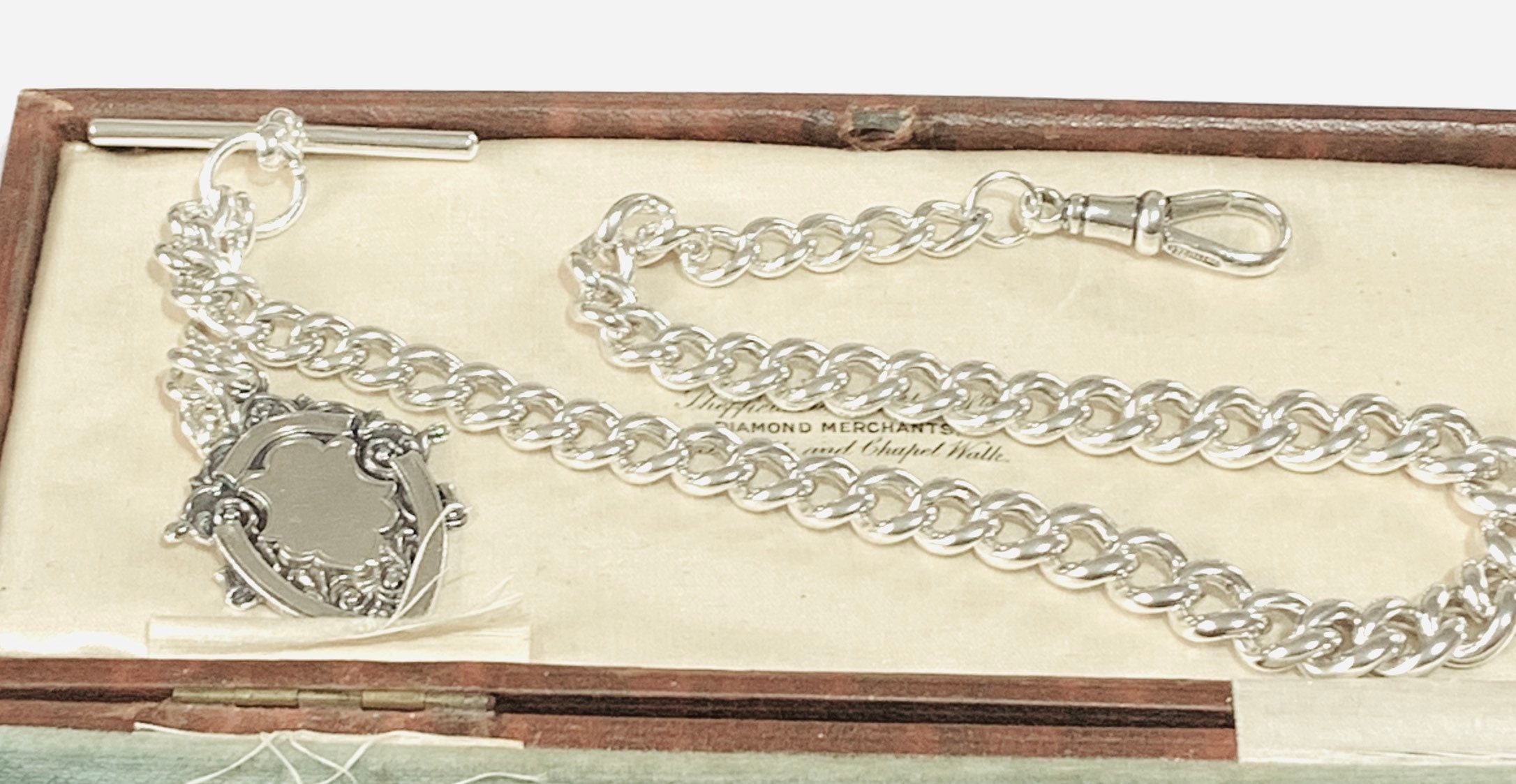 Superb antique Sterling Silver graduated Albert pocket watch chain and fob