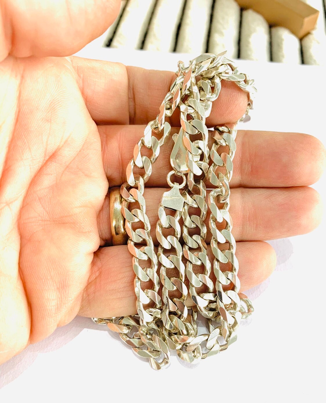 Superb heavy vintage sterling silver 24 inch curb chain - fully ...