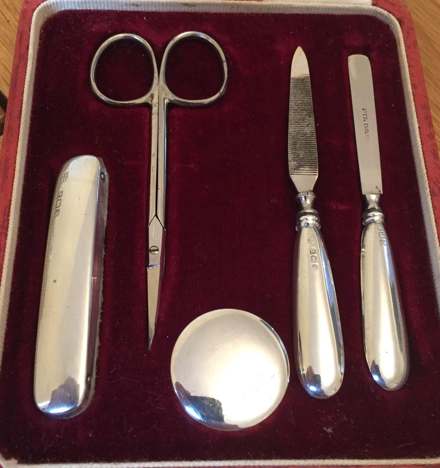 Antique George V Sterling silver cased manicure set - Birmingham 1925