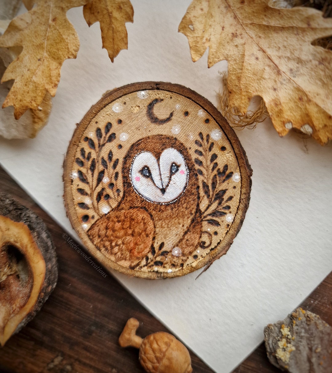 Barn Owl Pyrography, Owl Art, Spirit Animal, Magical Art, Painting on ...