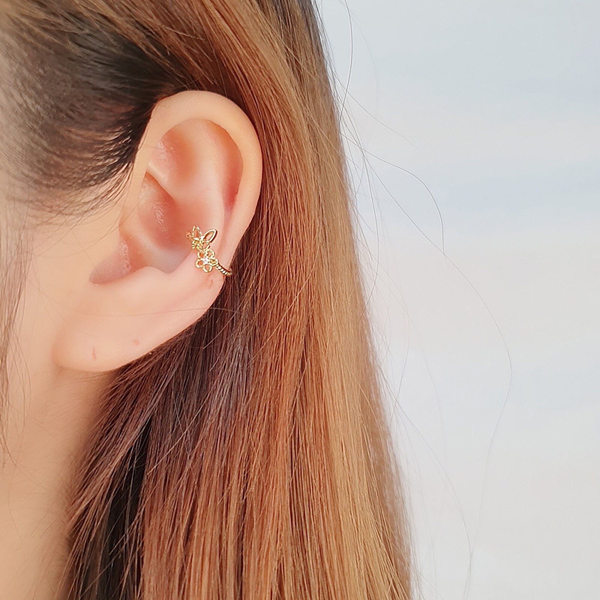 Tiny Butterfly Ear Cuff Cartilage Earring Floral Ear Cuff | Etsy