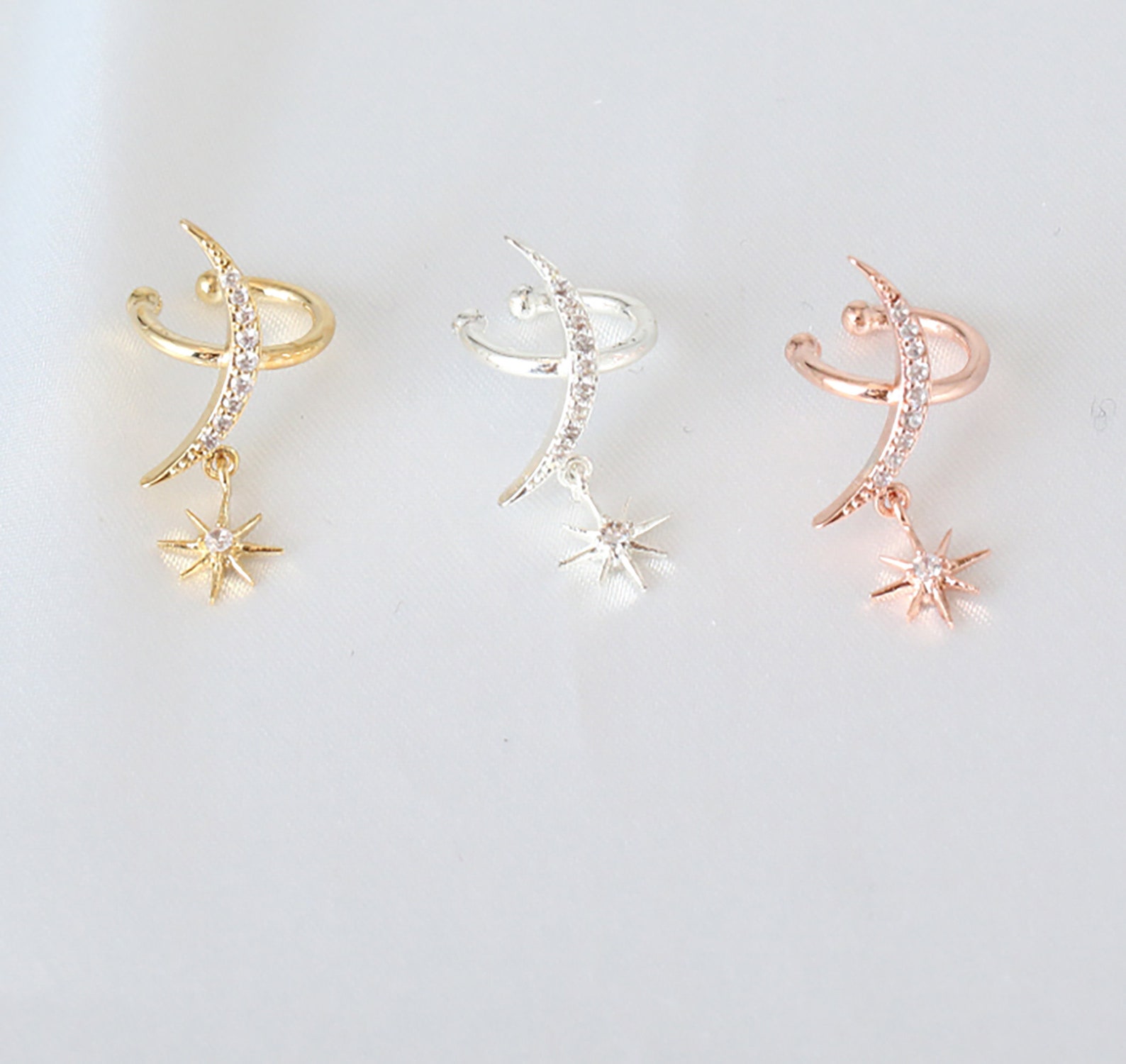 Ear Cuff No Piercing, Crescent Moon Ear Cuff, Star Burst Ear Cuff ...