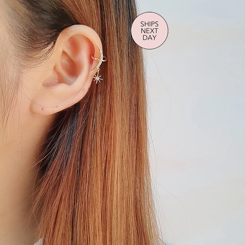 Ear Cuff No Piercing Crescent Moon Ear Cuff Star Burst Ear - Etsy