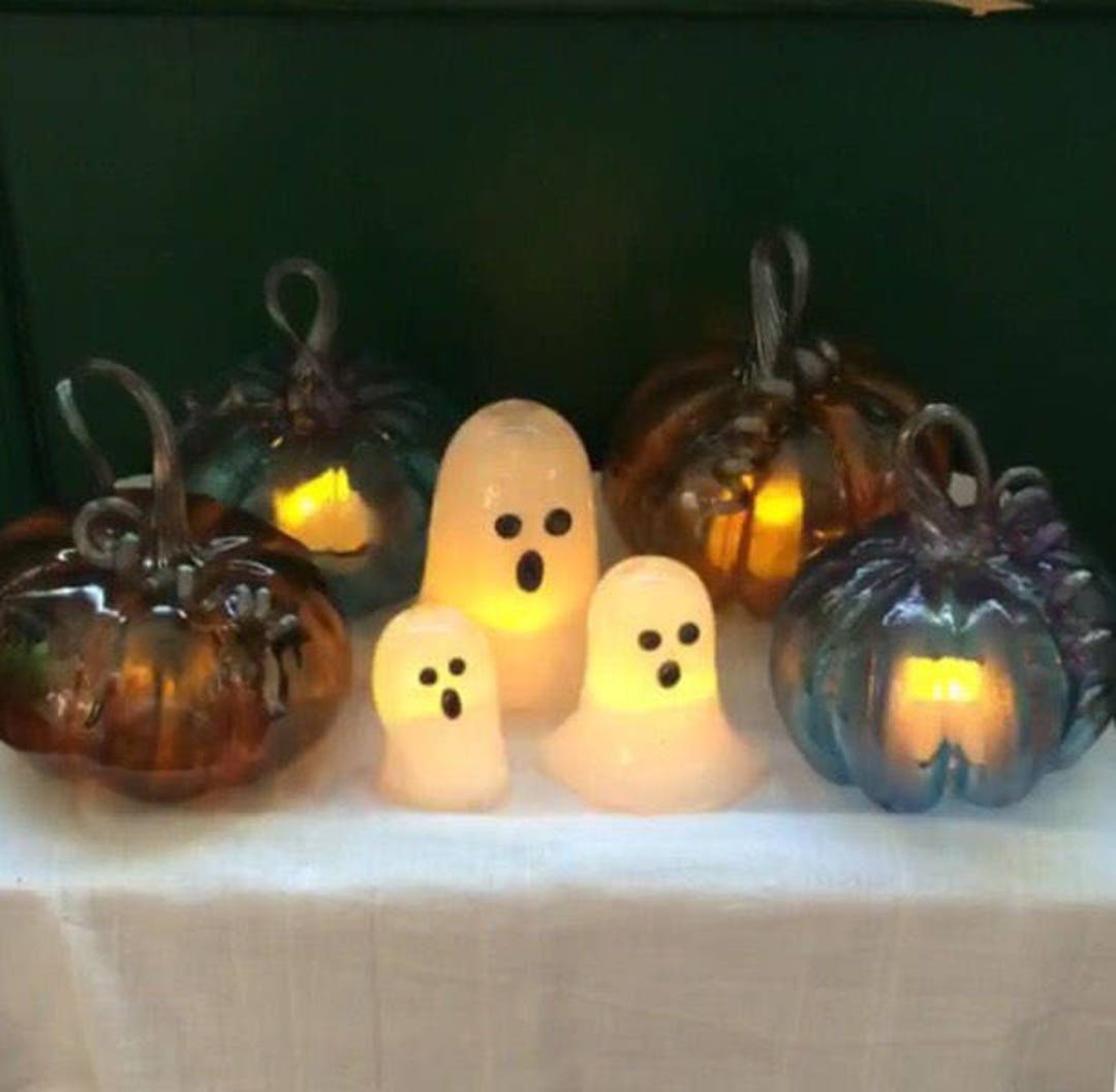 Pumpkin and Ghost Set, Fall Decor, Halloween, Glass Pumpkin, Candles ...
