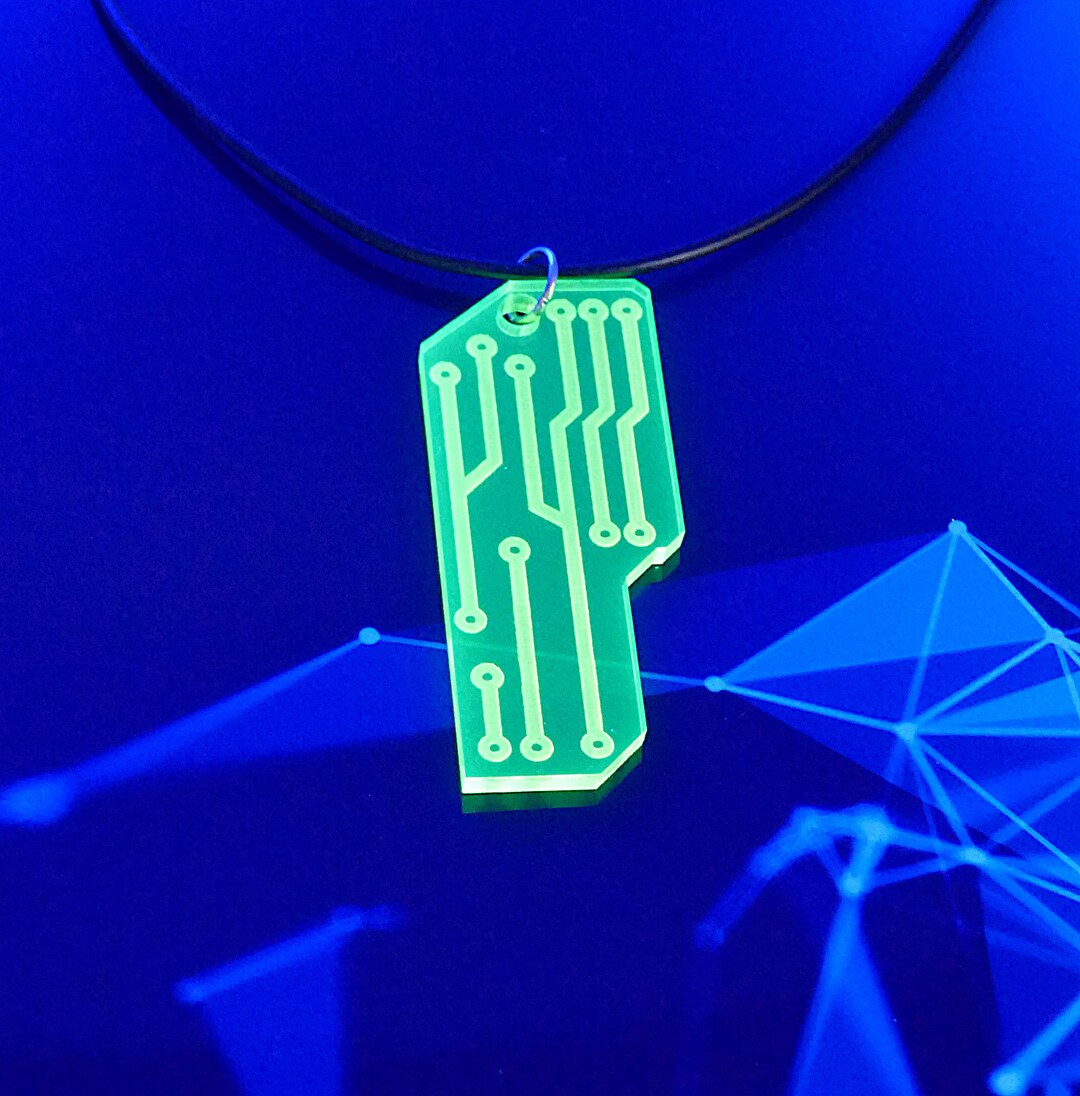 Neon Green Pendant Necklace With Circuit Design Glows in UV Light - Etsy