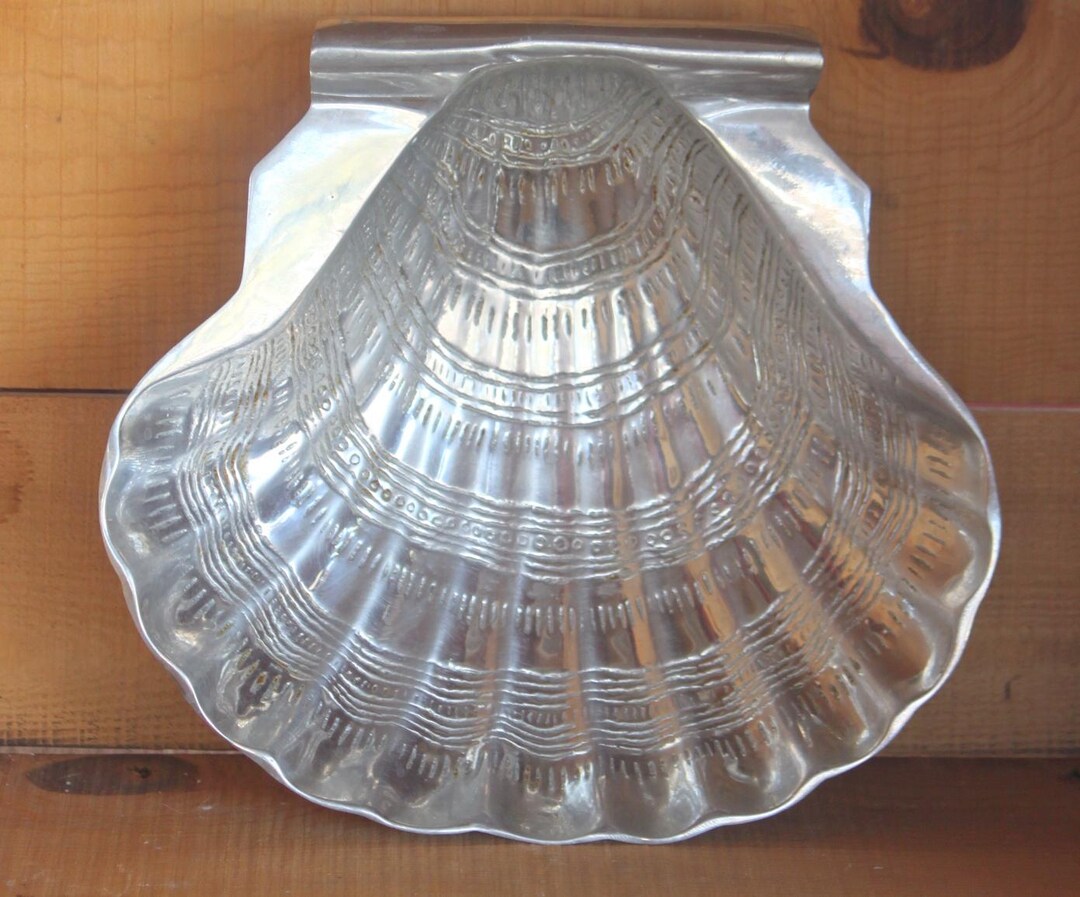 Large Pewter Scallop Shell Seafood Serving Bowl Beach Nautical Decor - Etsy