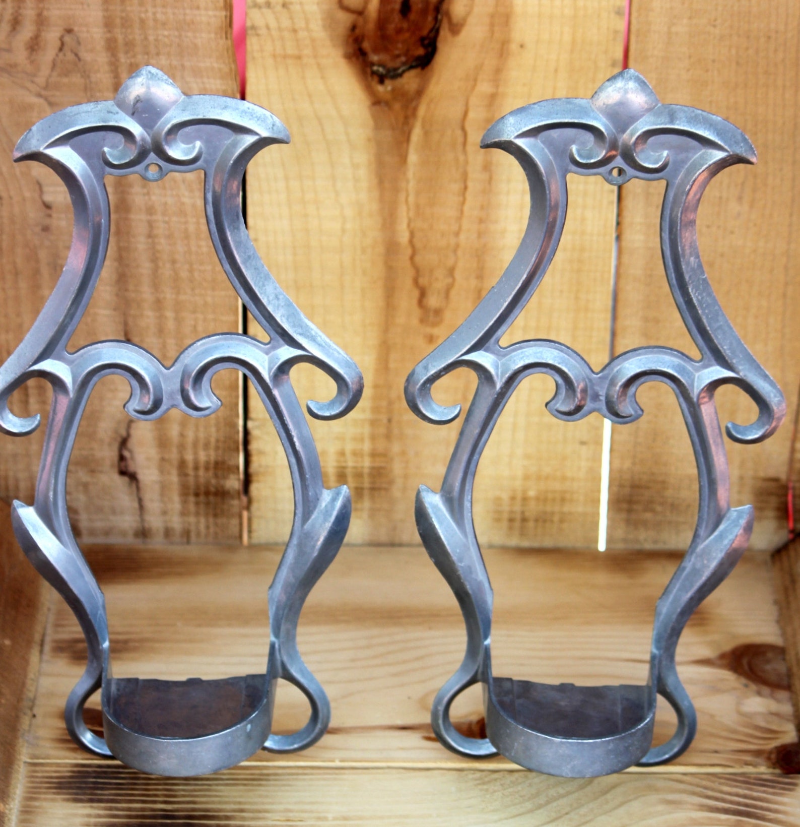 Vintage Rustic Primitive Farmhouse Ornate Pewter Wall Sconces PIC ...