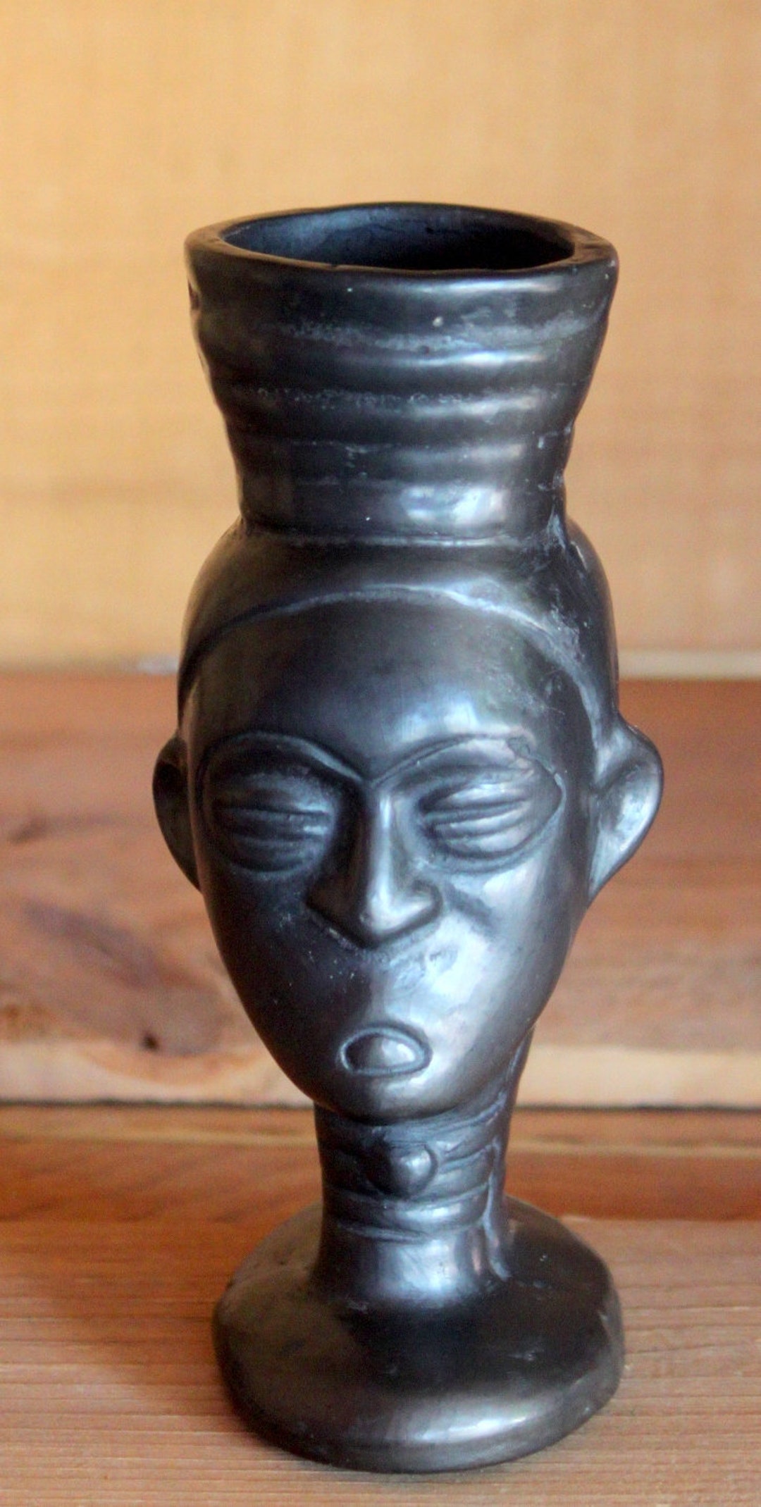 Kuba Cup Figural Head Black Pottery Lama Oaxaca - Etsy