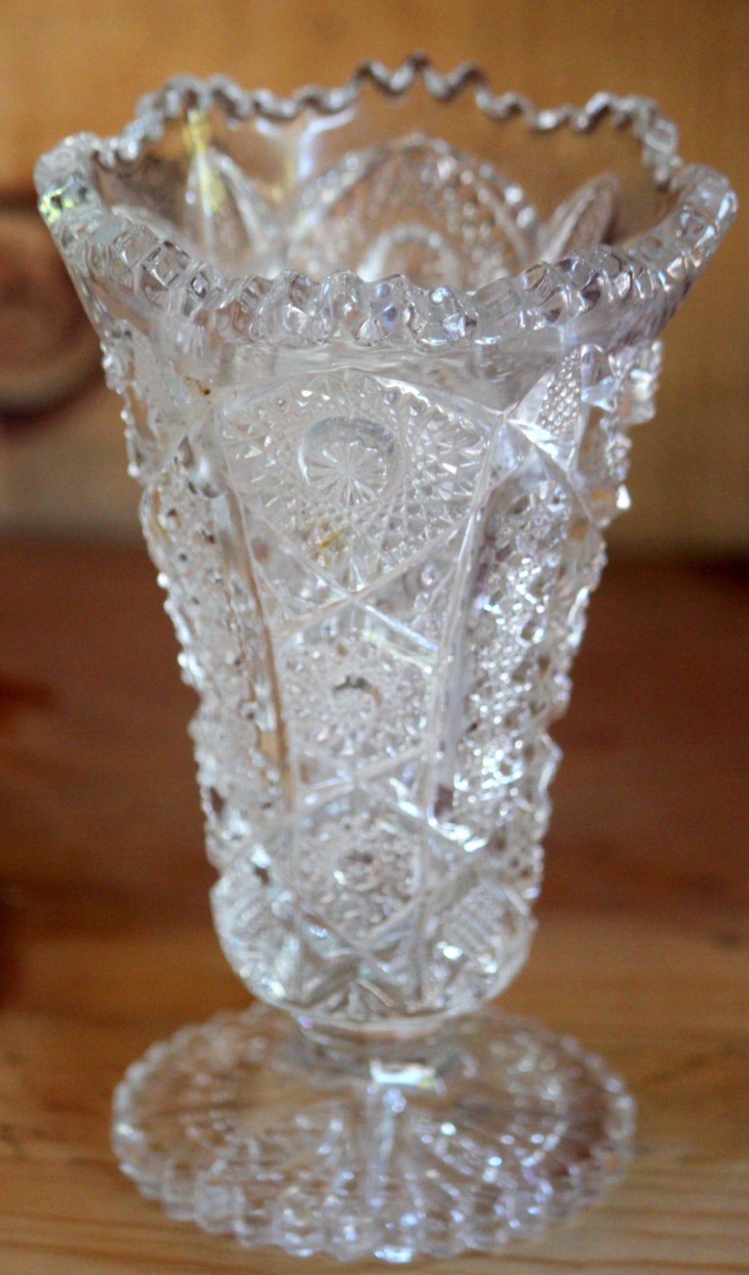 Vintage EAPG Sawtooth 6 Inch Vase Star Button Pinwheel Pattern - Etsy
