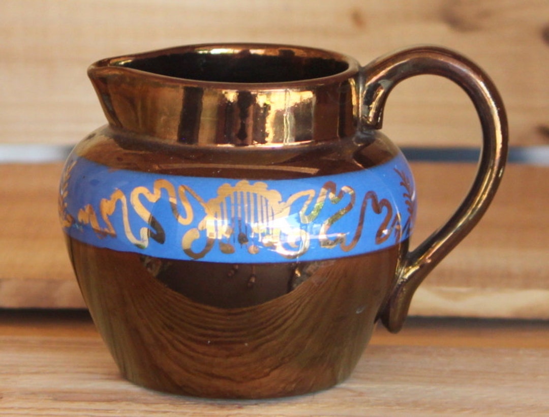 Antique Victorian Copper Lusterware With Blue Band Pitcher Creamer - Etsy