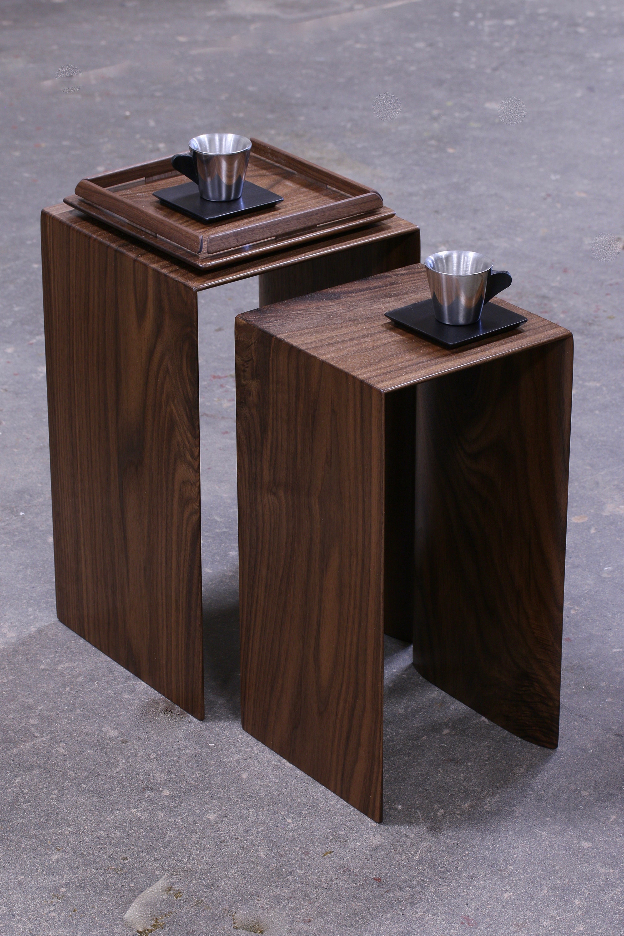 Walnut Nesting Tables With Serving Tray - Etsy