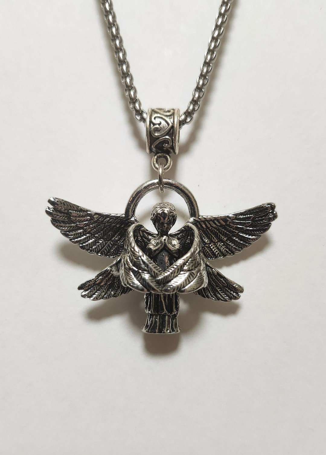 Praying Angle Necklace Stainless Steel Pendant, W/20" - 2.5mm Stainless ...