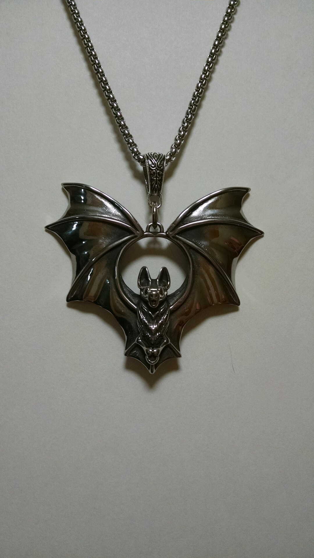 Beautiful Vampire Bat Necklace, Stainless Steel Pendant and Box Chain ...